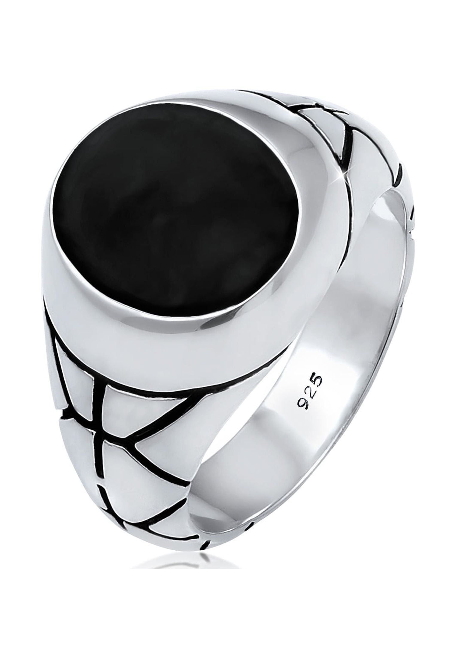 KUZZOI Men's Enamel Inlay Plate Oval Shaped Signet Ring 925 Silver Size ...