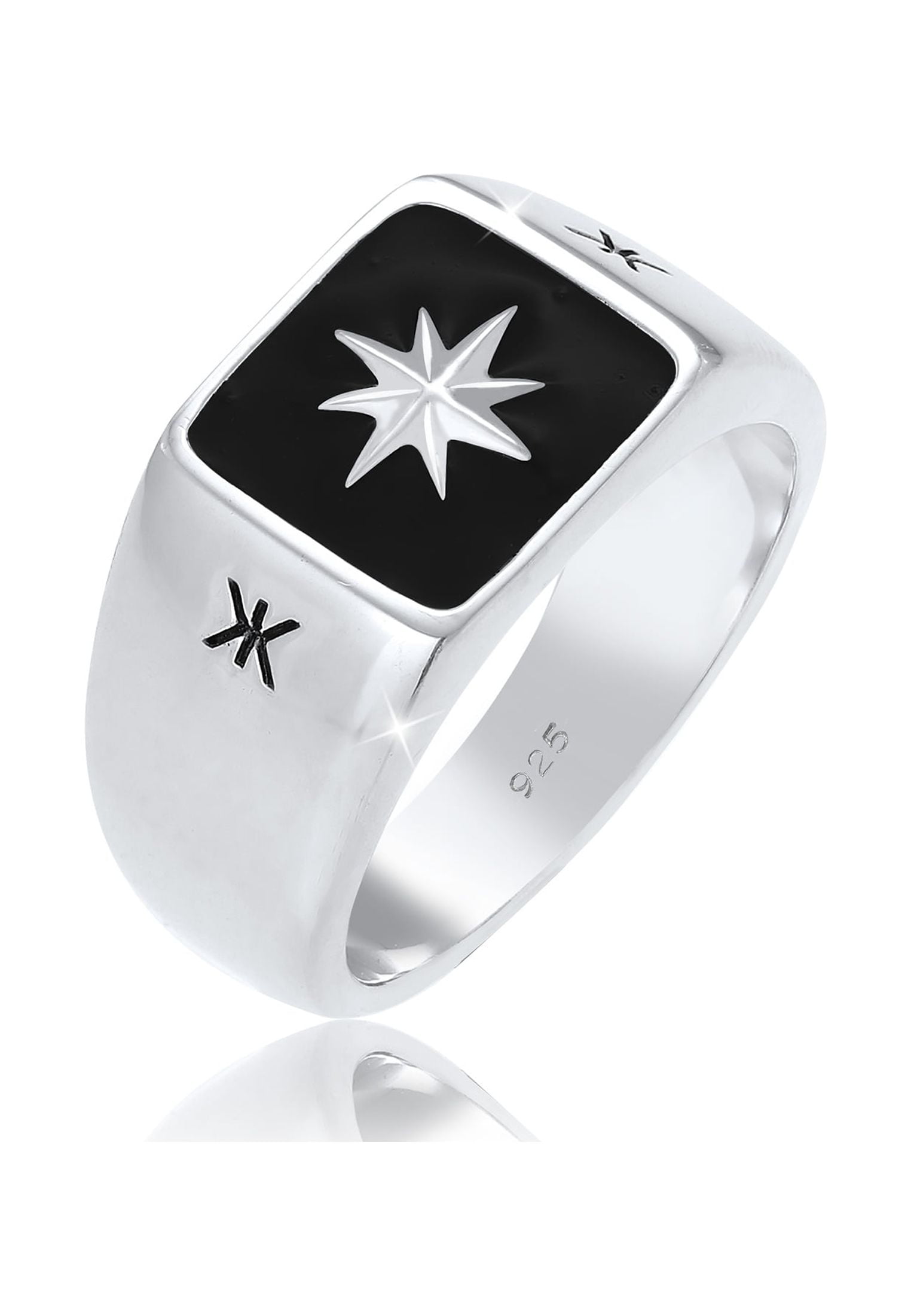 KUZZOI Men's Enamel Inlay Plate Signet Ring with Star 925 Silver Size 7 ...