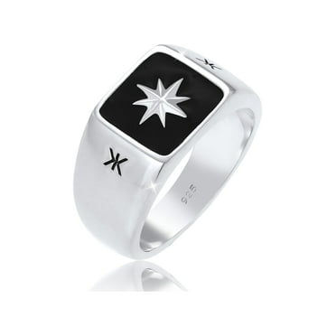 Metal Masters Men's Signet Pinky Ring Sterling Silver Black Enamel ...