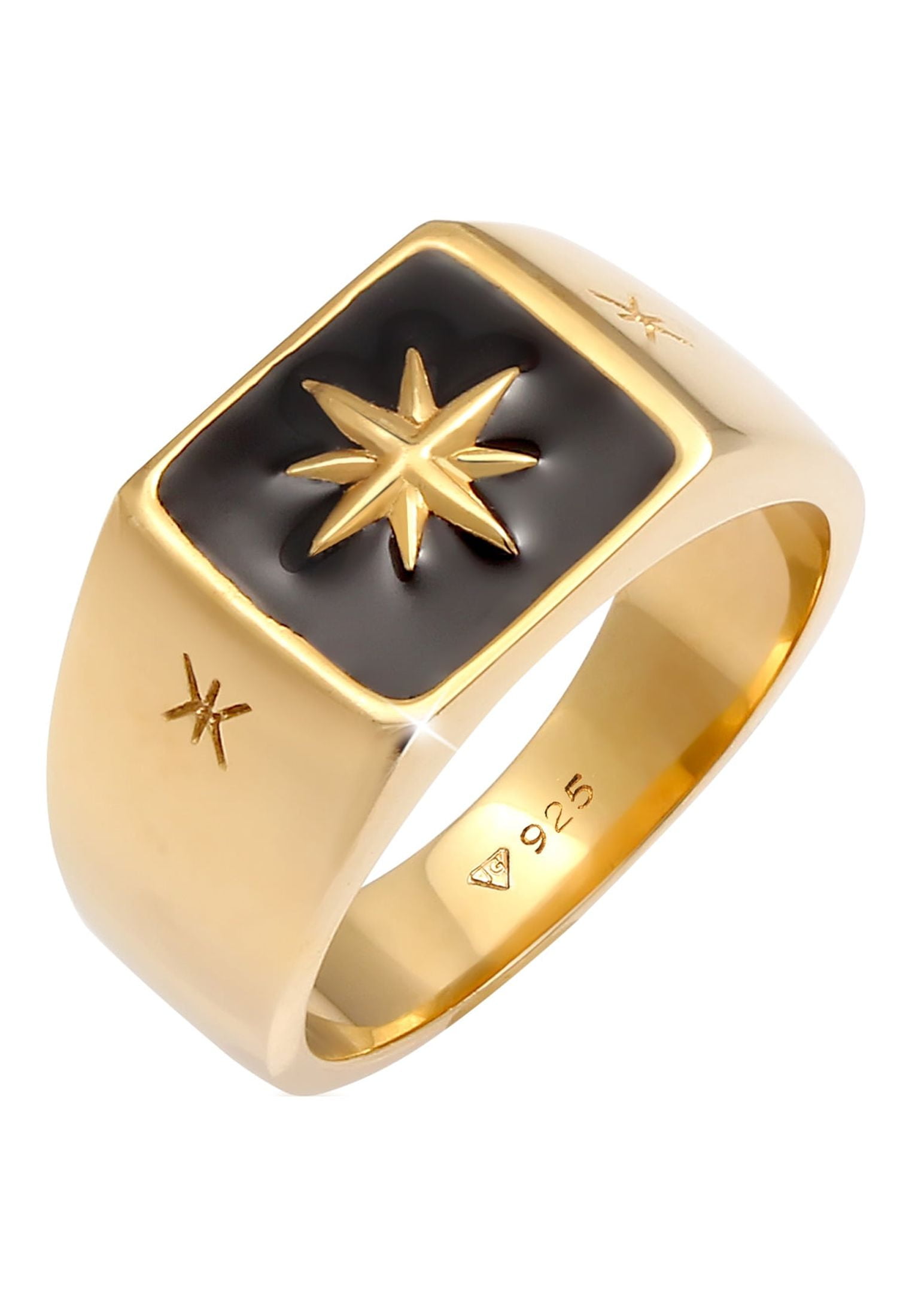 KUZZOI Men's Enamel Inlay Plate Signet Ring with Star Silver 18K Gold ...