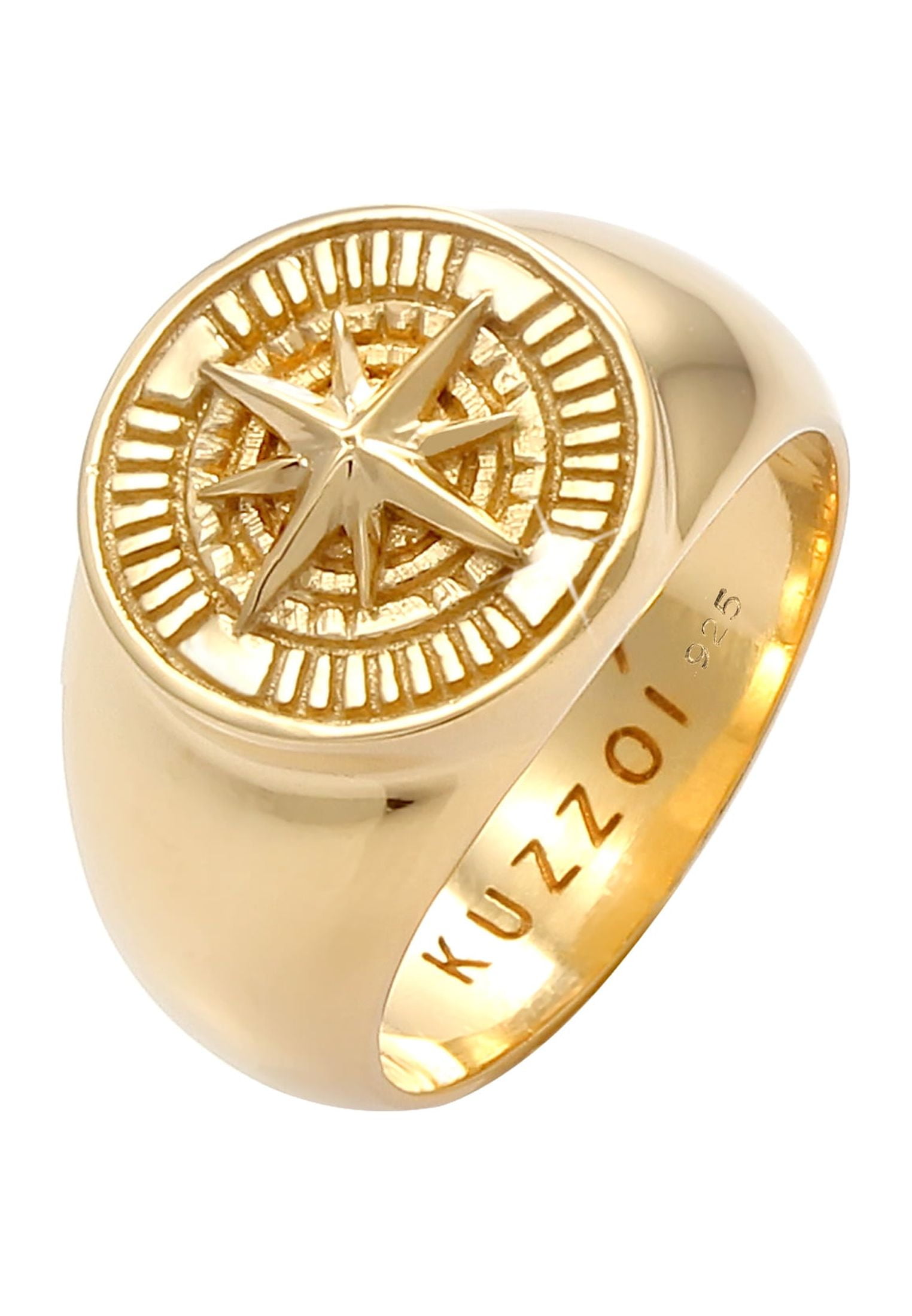 KUZZOI Men's Signet Ring Compass 925 Silver 14K Gold Plated Size 9-11 ...