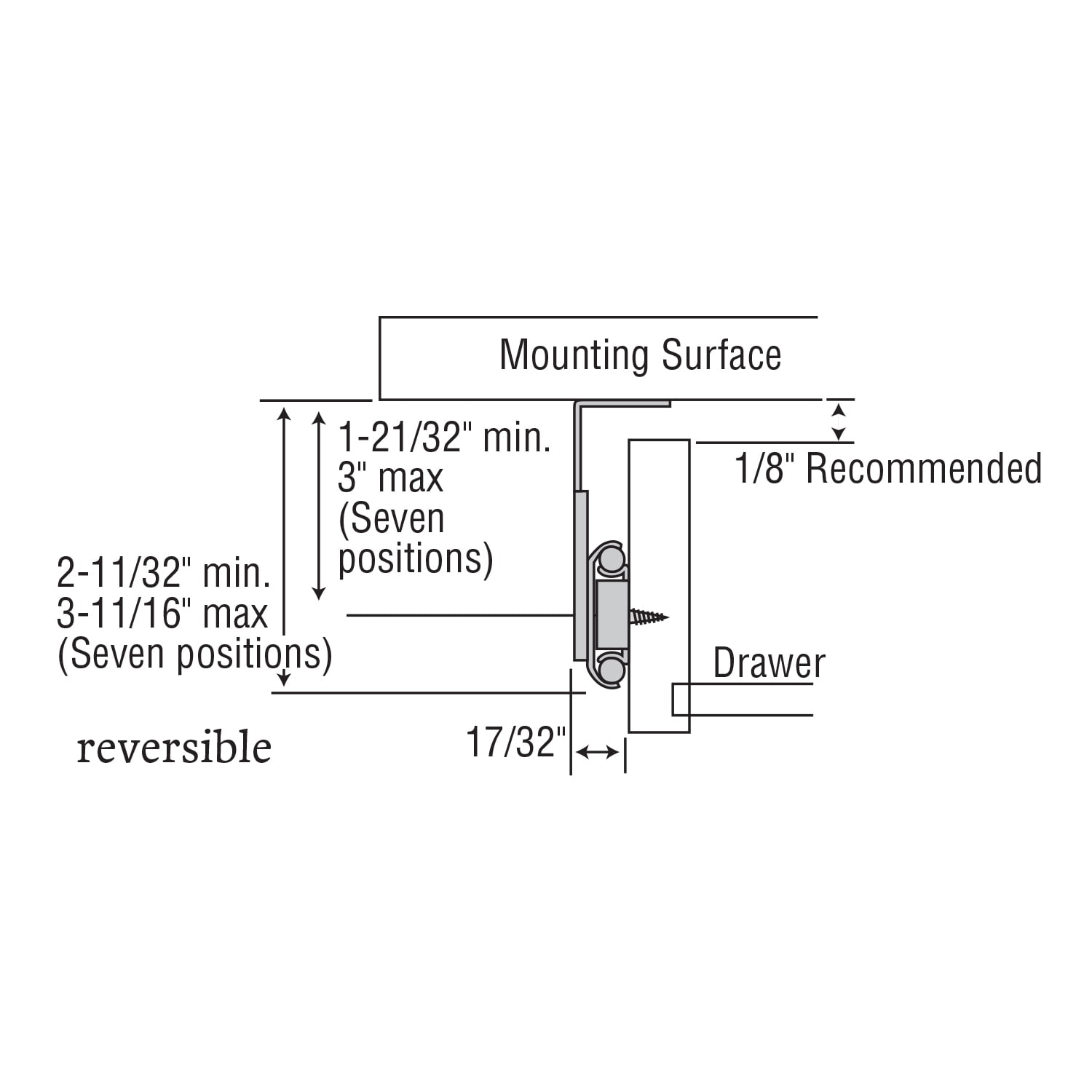 KV Pencil Drawer Slide Variable Height 12" 75lb Load Rating Anochrome ...