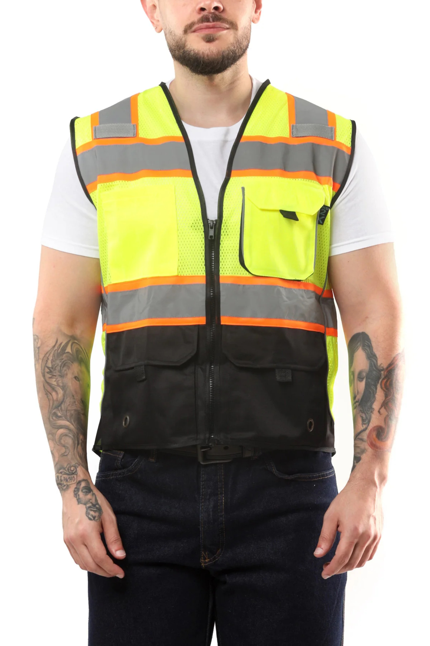 small /neiko high visibility neon yellow zipper front safety vest with ...