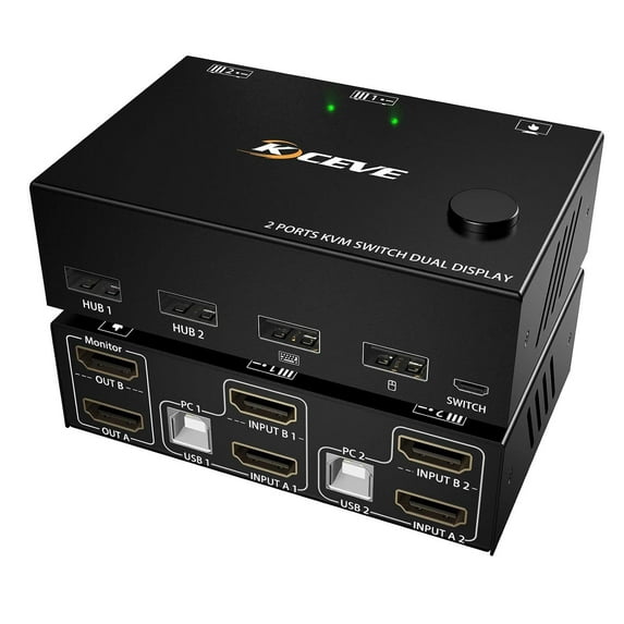 KVM Switch 2 Monitors 2 Computers, HDMI KVM Switch Dual Monitor for 2 ...