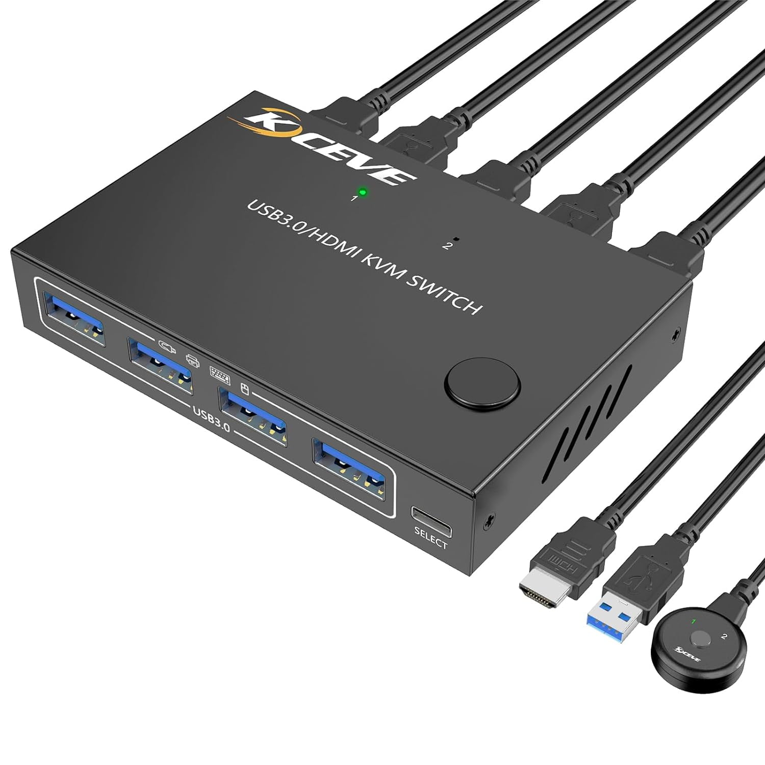 KVM Switch 2 Ports, HDMI USB 3.0 KVM Switcher Box with EDID-Emulator ...