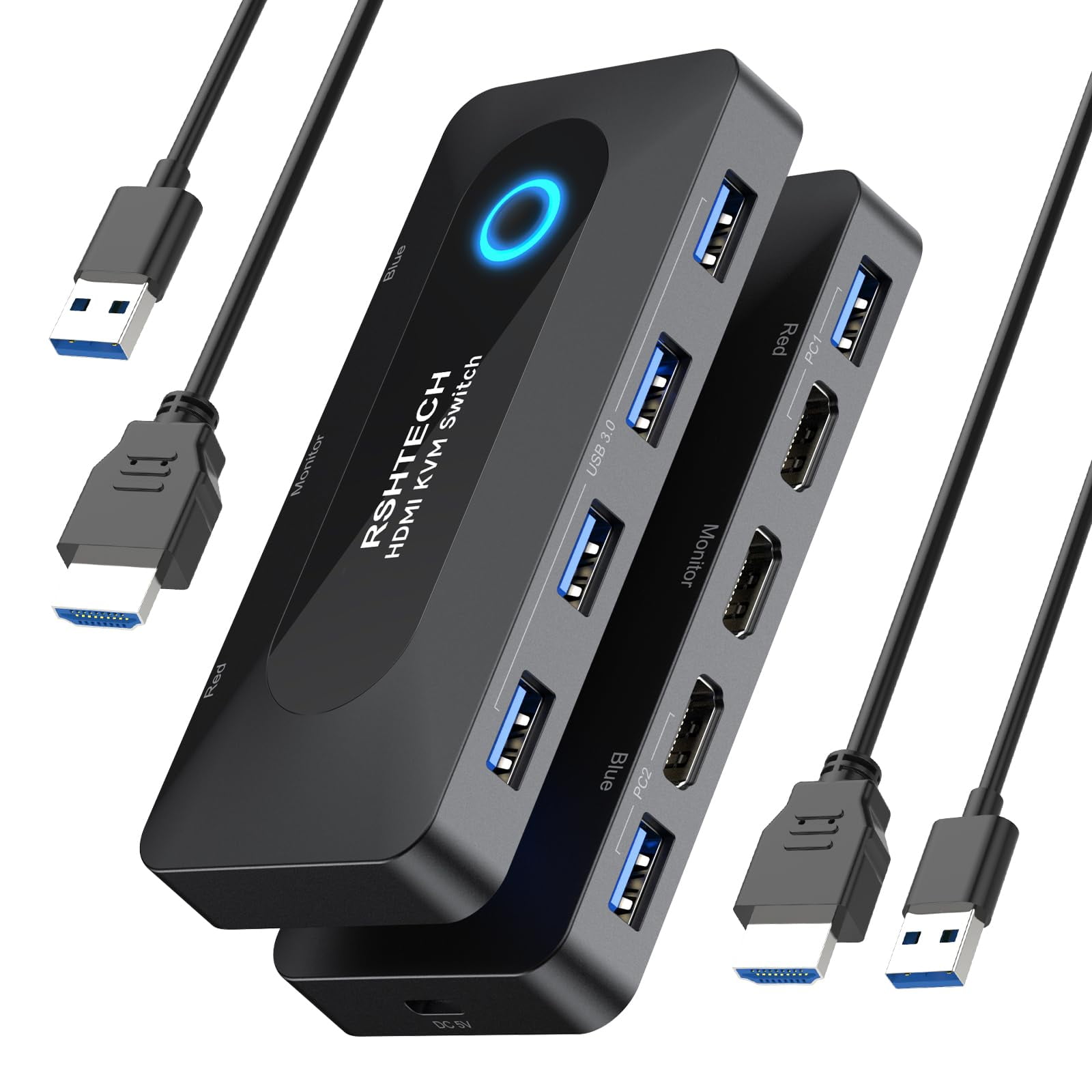 KVM Switch, RSHTECH USB RRF12 Switch with 4K@60Hz and 4 USB 3.0 Ports ...