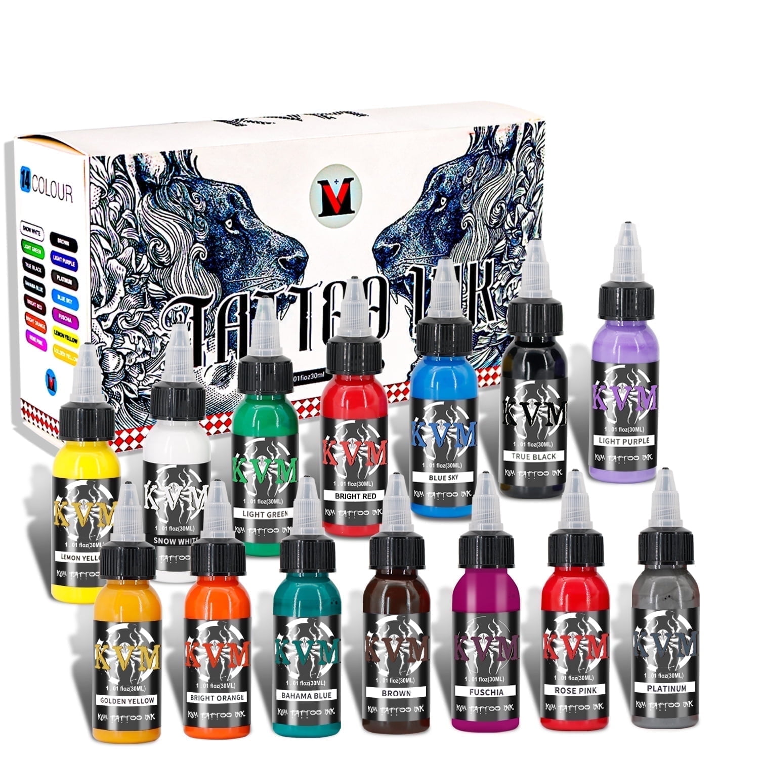 KVM Tattoo Ink Set 1oz (30ml) Tattoo Supply 14 Colors Indoor Tattoo Studio - Walmart.com