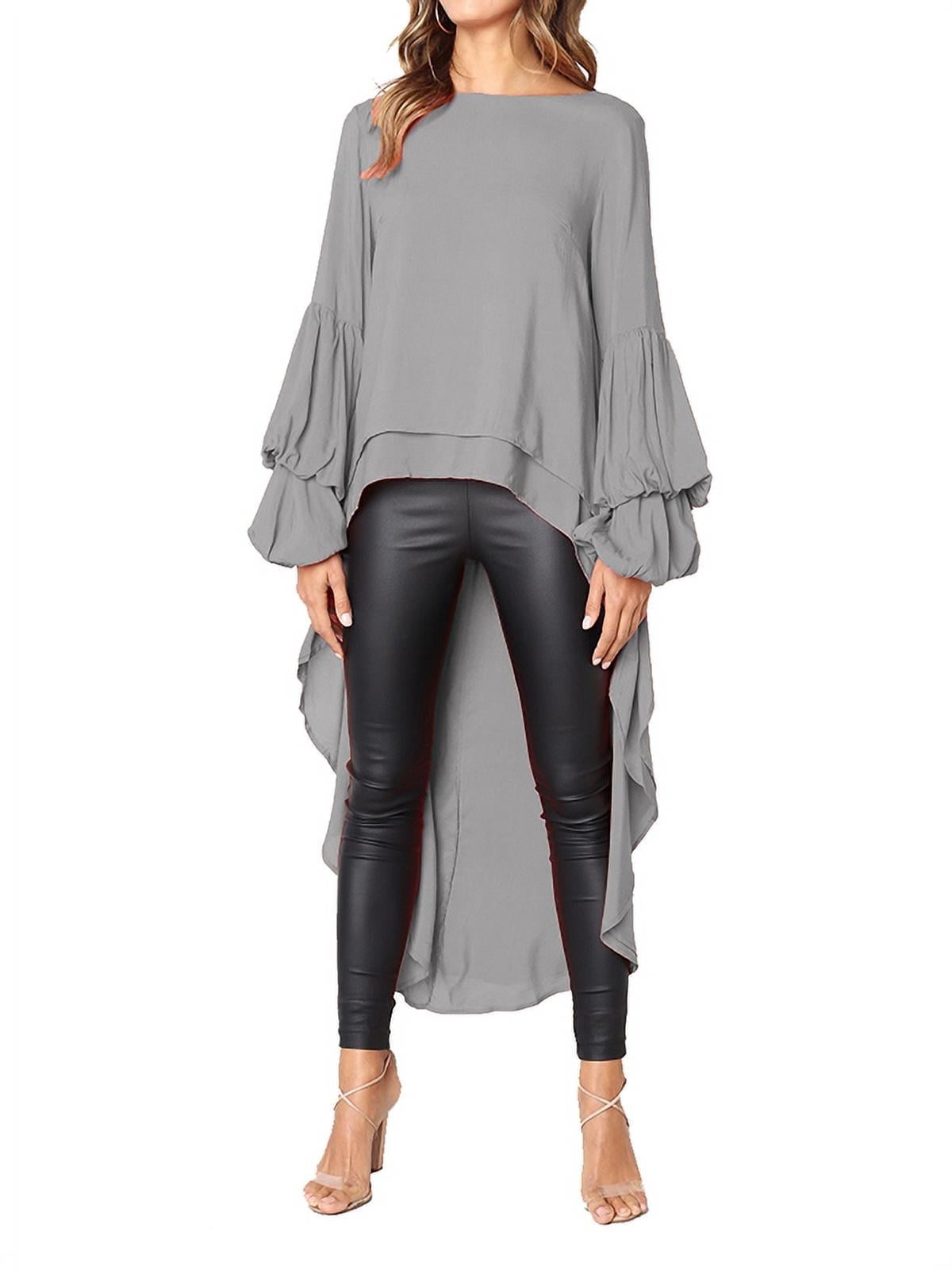 KVMeteor Women Long Puff Sleeve High Low Irregular Hem Casual Tops ...