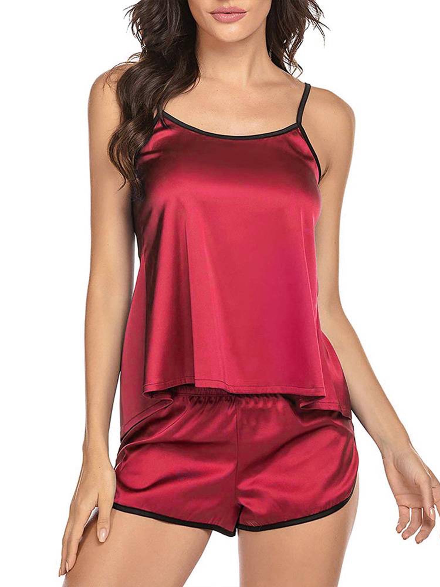 KVMeteor Women Sexy Satin Cami Shorts Set Lingerie Babydoll Sleepwear ...