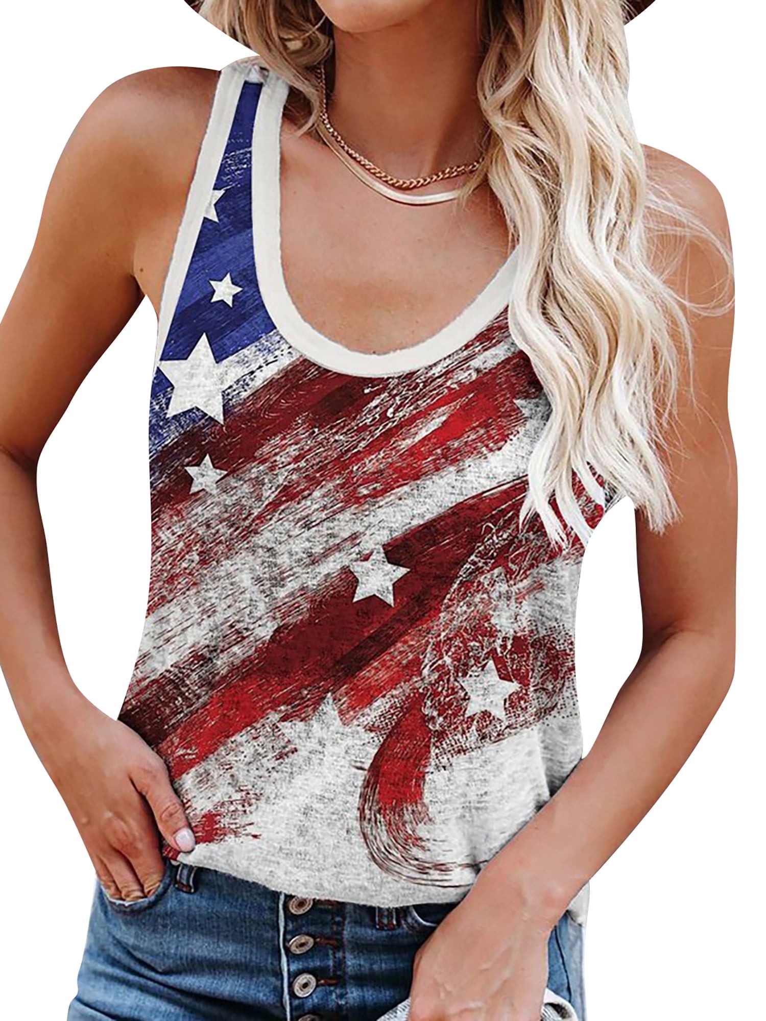 KVMeteor Women's American Flag Sleeveless Tank Tops 4th of July Stripes ...