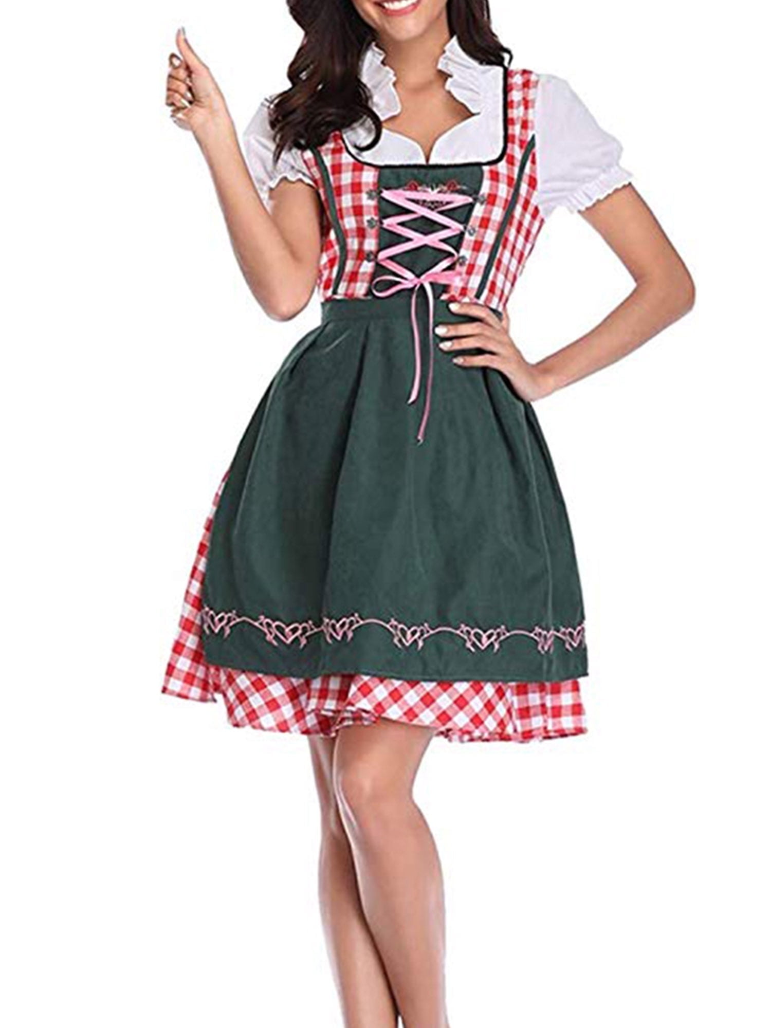 KVMeteor Women's Short Sleeve Oktoberfest Plaid Fancy Dress Tie up ...