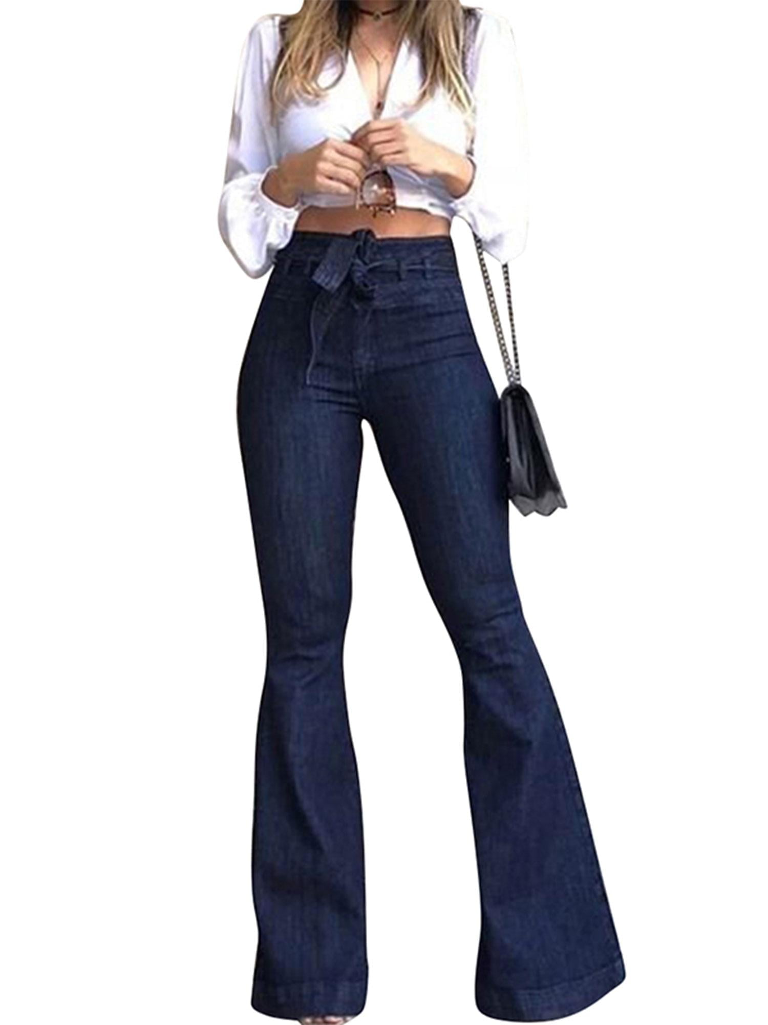 KVMeteor Womens Classic Flare Bell Bottom Denim Jeans Pants With Tie - Walmart.com