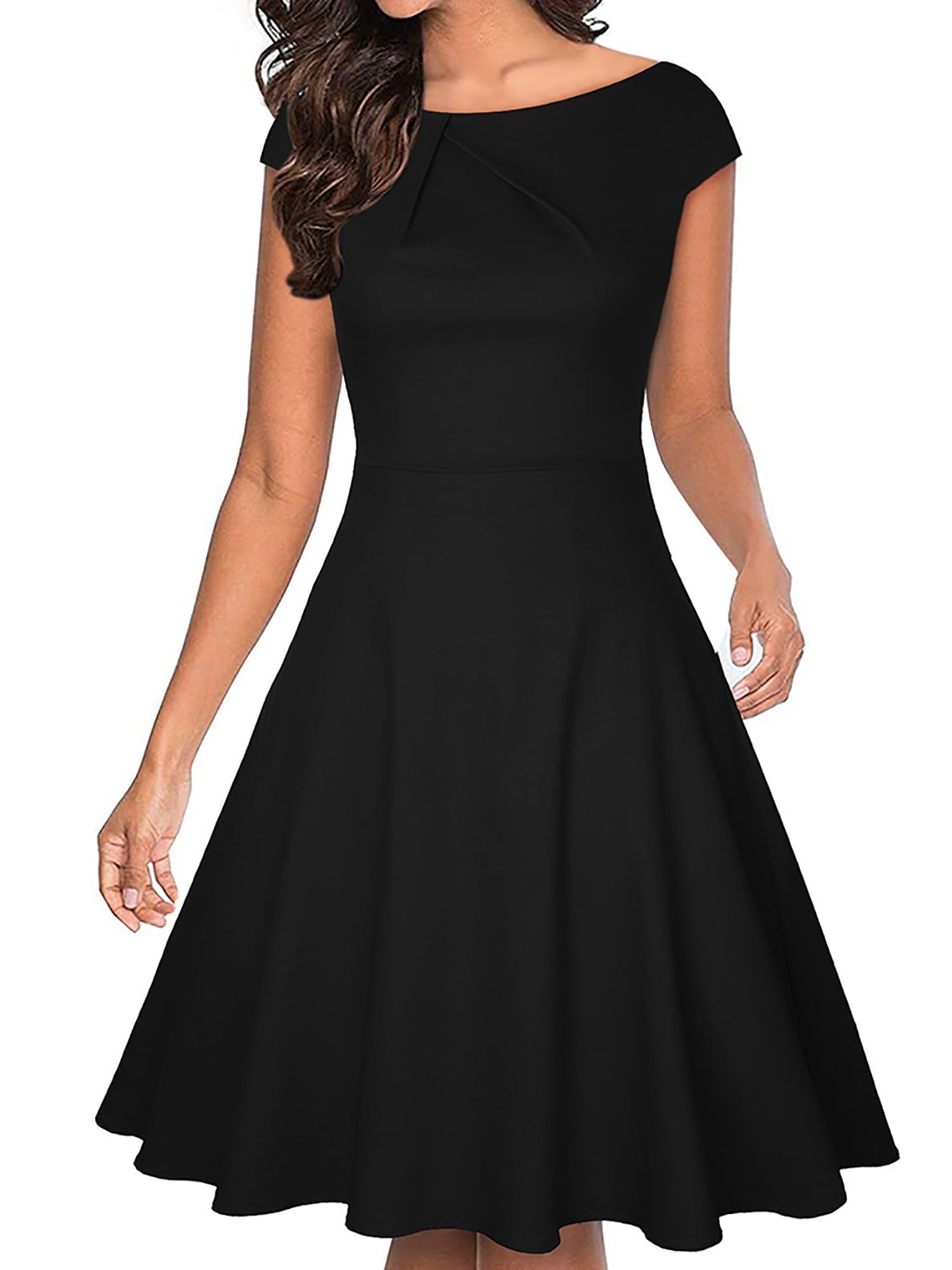 KVMeteor Womens Elegant Short Sleeve Round Neck Skater Dress Evening ...