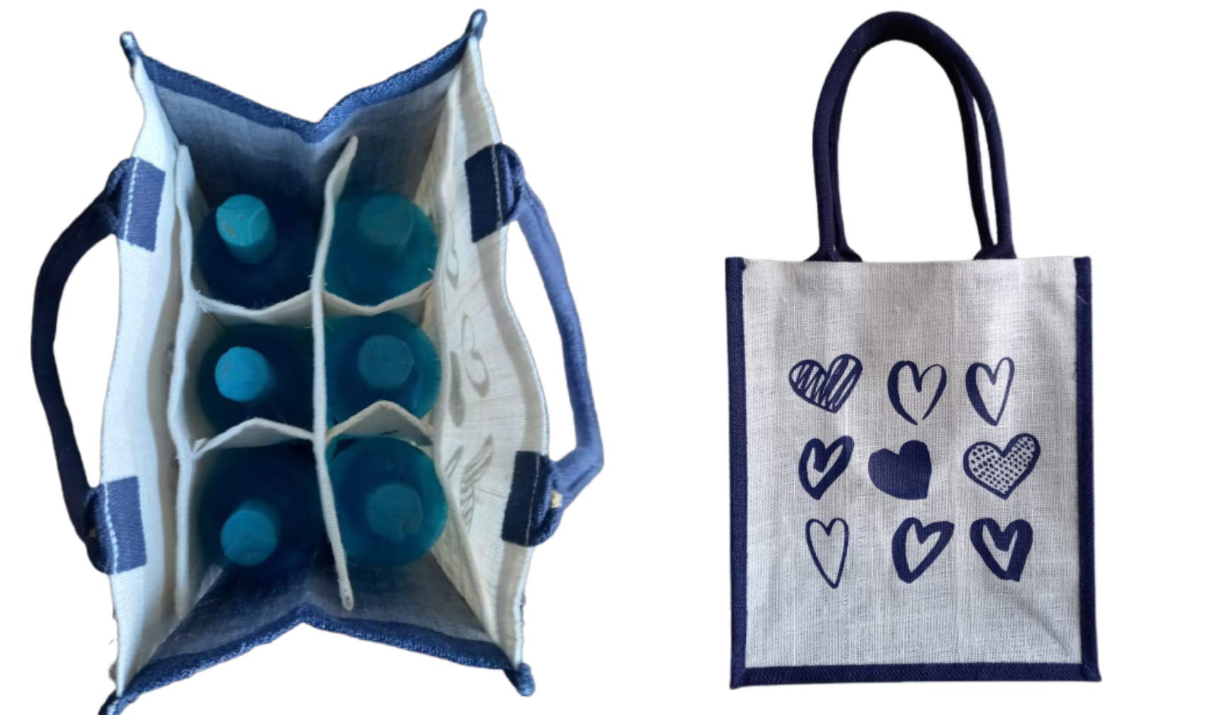 KVR Natural Jute Burlap Wine Beer Whisky Vodka 6 Bottle Gift Carrier ...