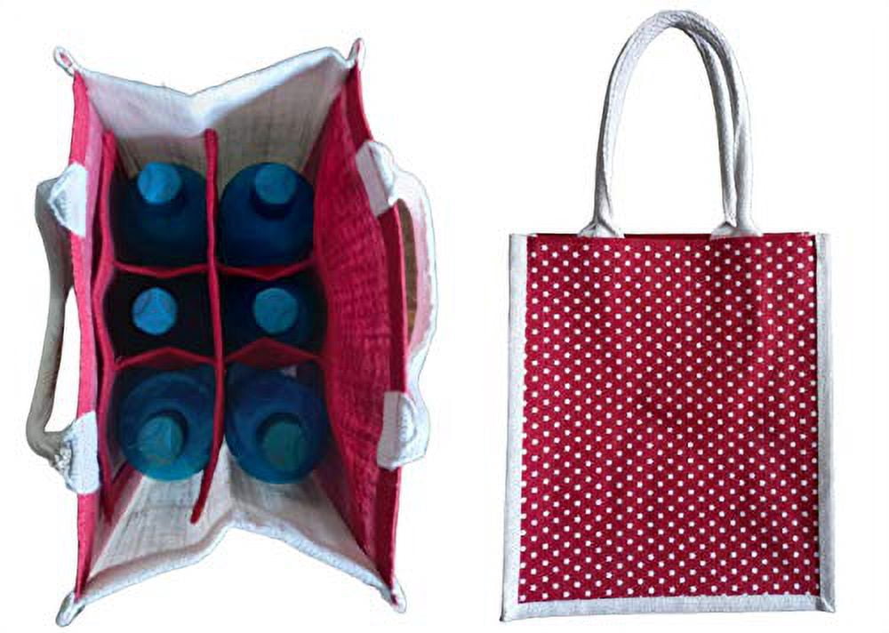 KVR Natural Jute Burlap Wine Beer Whisky Vodka 6 Bottle Gift Carrier ...