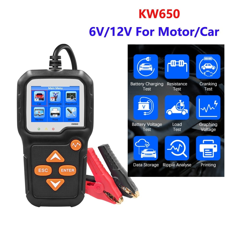 KW650 Car Motorcycle Battery Tester 6V 12V Auto Battery Analyzer 100 To ...
