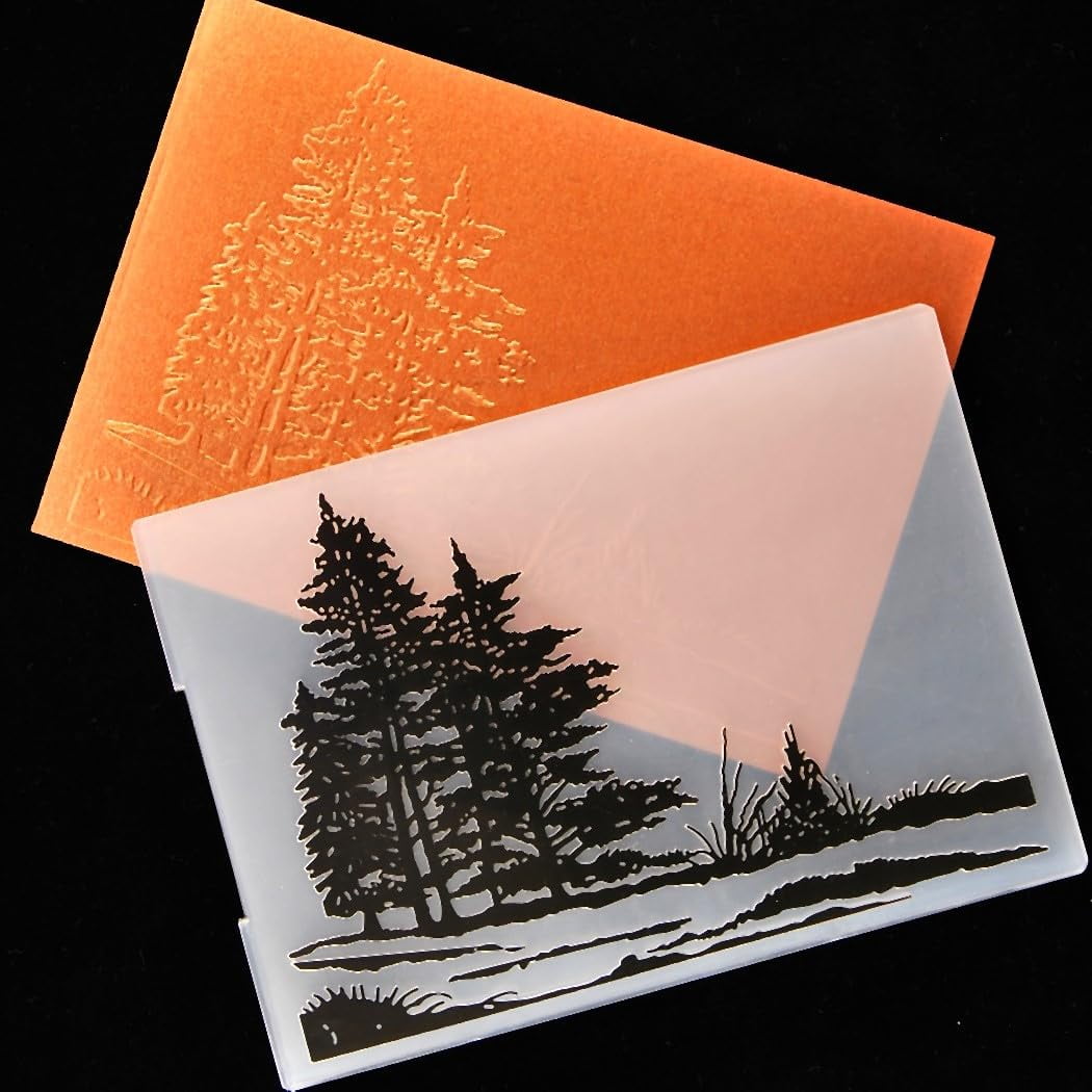 KWELLAM Pine Tree Landscape EC36 Background Plastic Embossing Folders ...