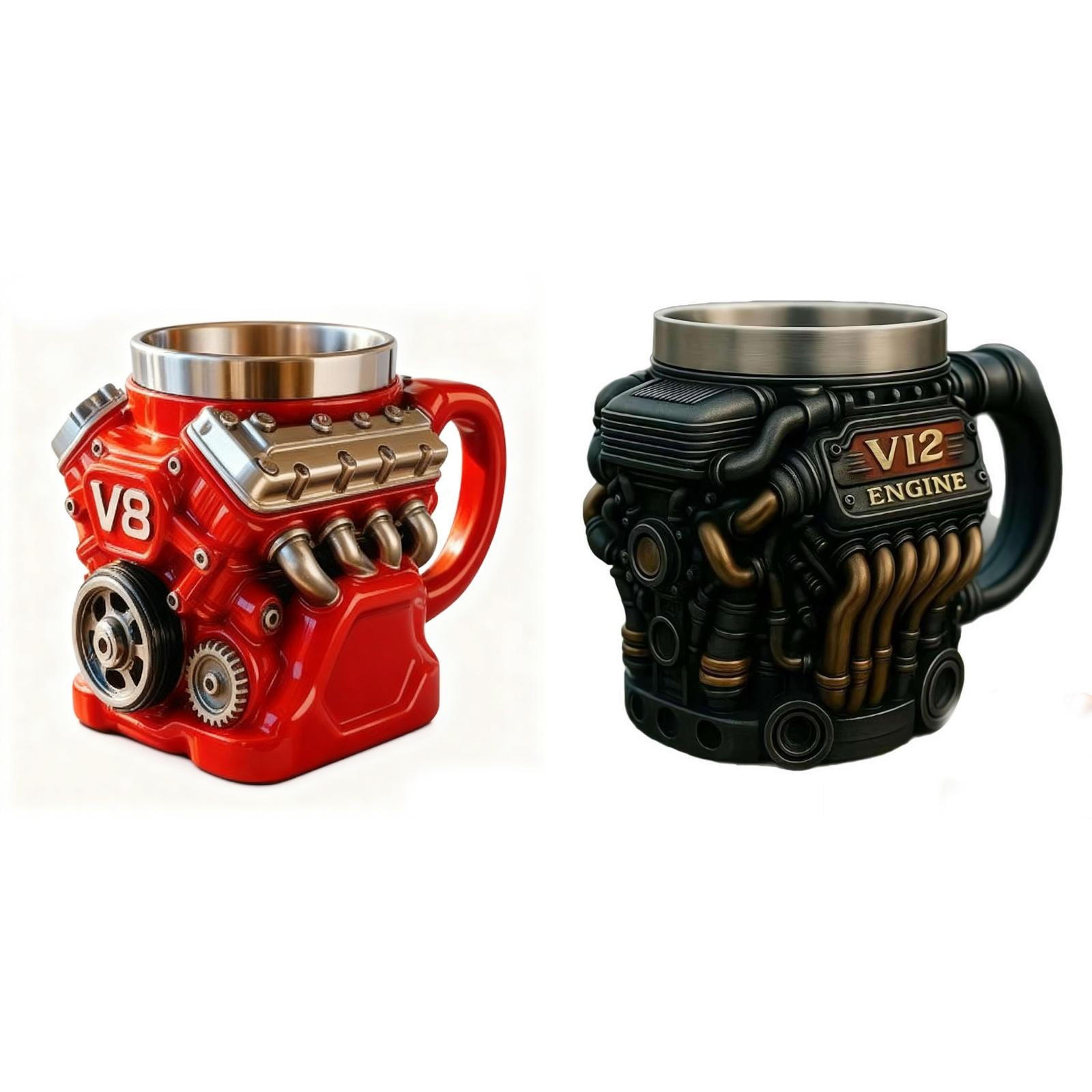 KWHOME V6/V8/V12 Engine Coffee Mug - 3D Resin Stainless Steel Double ...