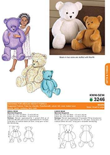 KWIK-SEW PATTERNS K3246OSZ Teddy Bears Sewing Pattern, Size Large and ...