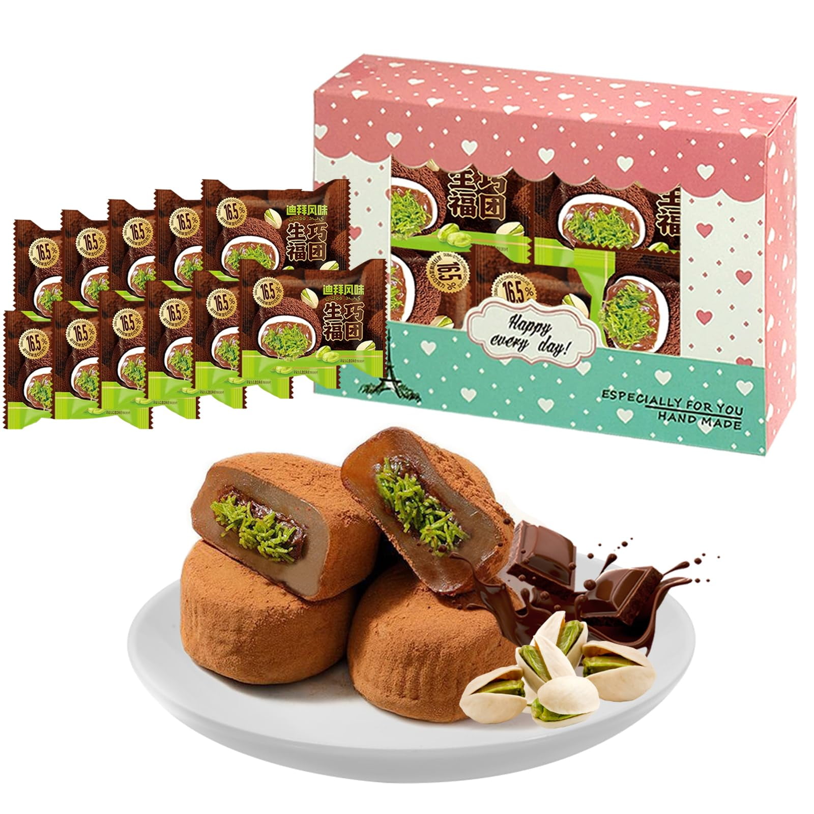 KWOLYKIM Chocolate Mochi Rice KEF16 Cake with Pistachio Paste Flavored ...