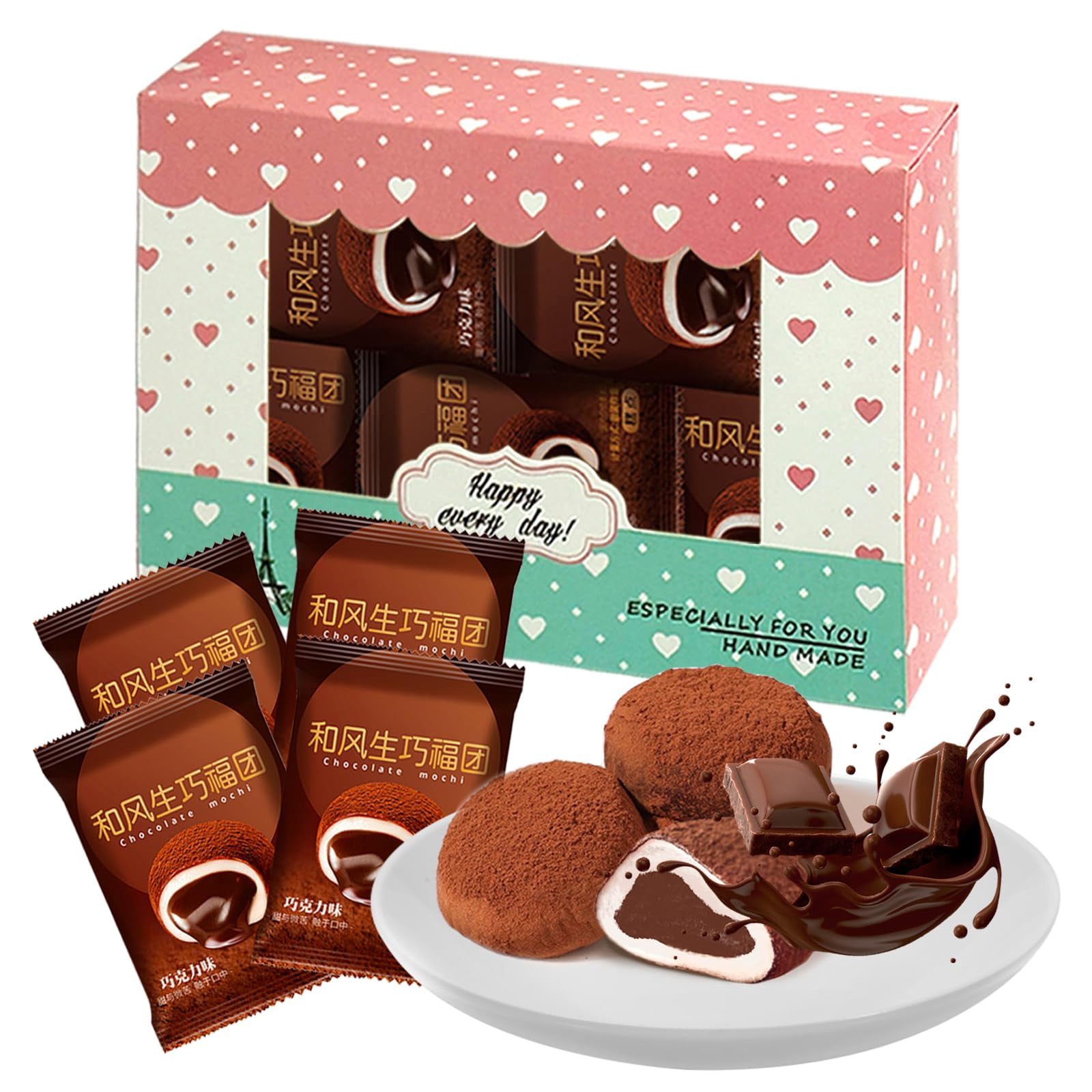 KWOLYKIM Mochi Rice Cakes, IRF13 Chocolate Flavor Mochi Snacks ...