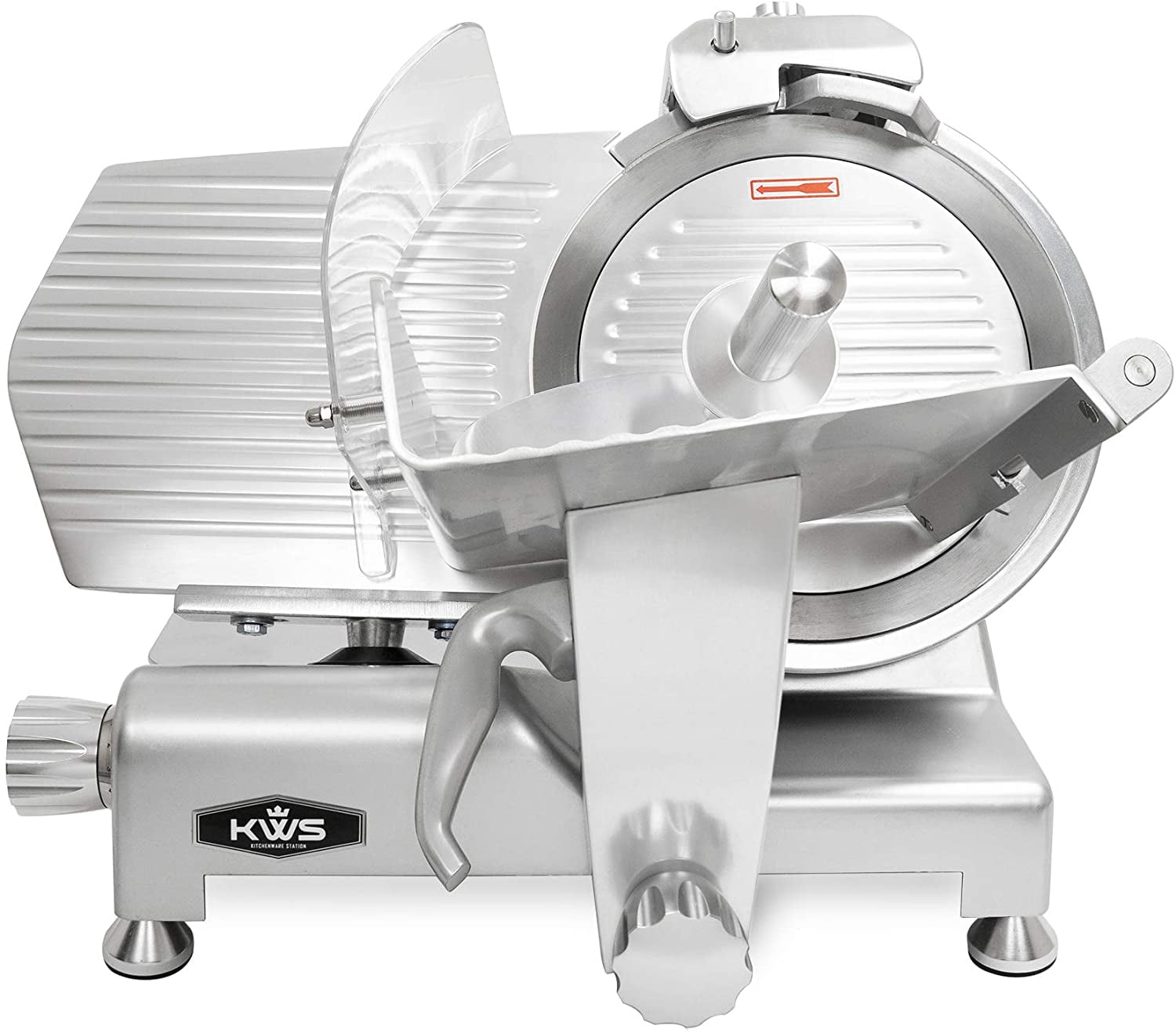 KWS MS-12ES Metal Collection Commercial 420W Electric Meat Slicer 10-Inch with 304 Stainless ...