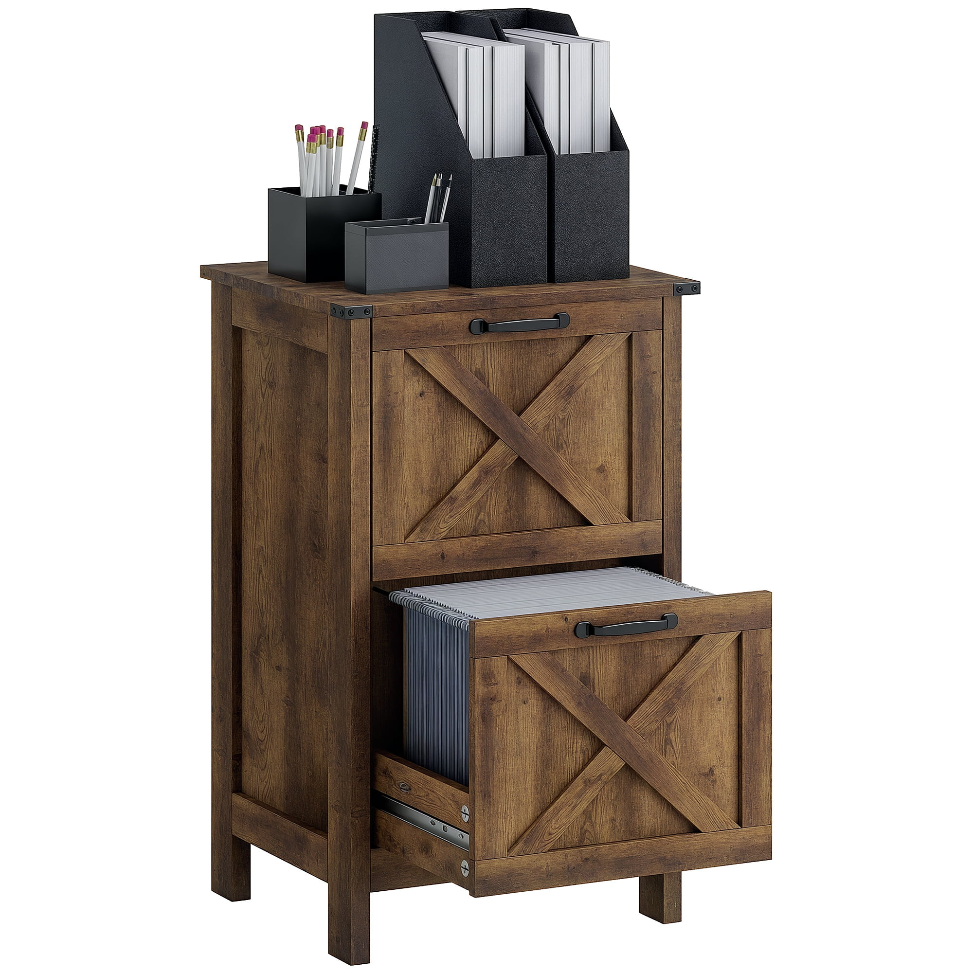 KWUXIN 2 Drawer Vertical File Cabinet with Silent Slides, Rustic ...