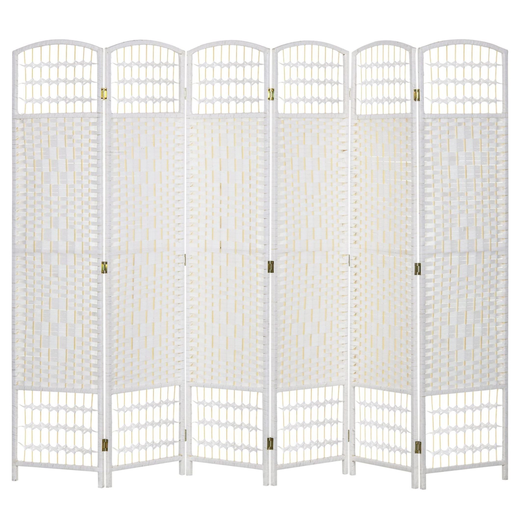 KWUXIN 6 Panel Folding Privacy Screen, White Wave Fiber Room Divider ...