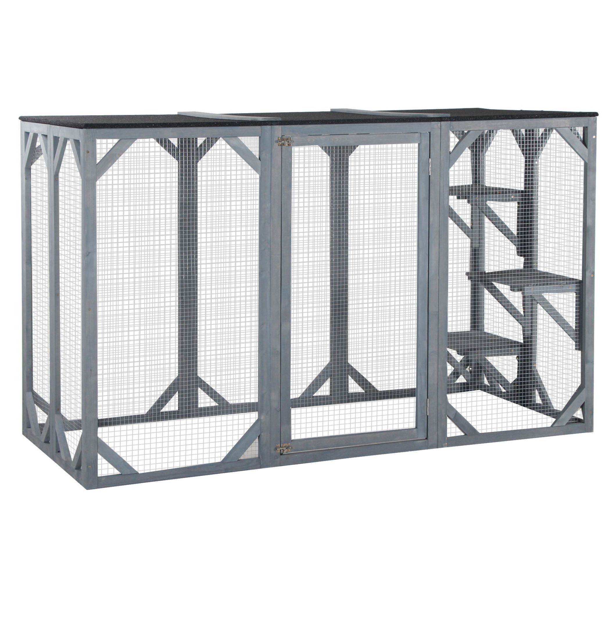 KWUXIN 71"x32" Wooden Outdoor Cat House, Large Grey Catio with 3 ...