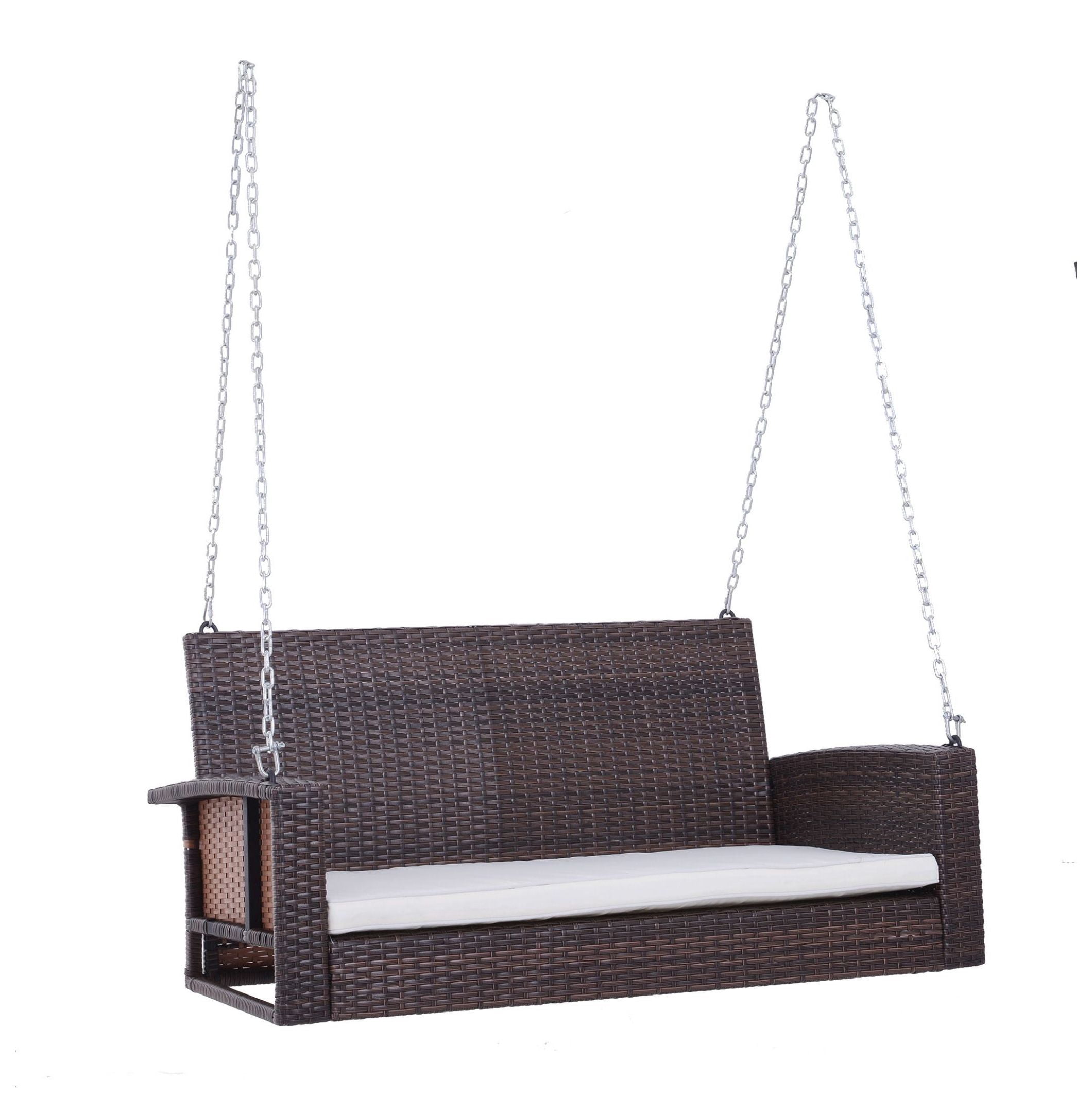 KWUXIN Deluxe Cream White Wicker Hanging Porch Swing for 2 People ...