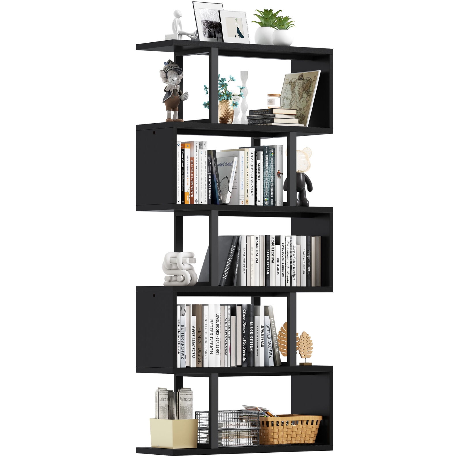 KWUXIN Geometric Bookshelf, 6-Tier Bookshelf S-Shaped Bookshelves ...