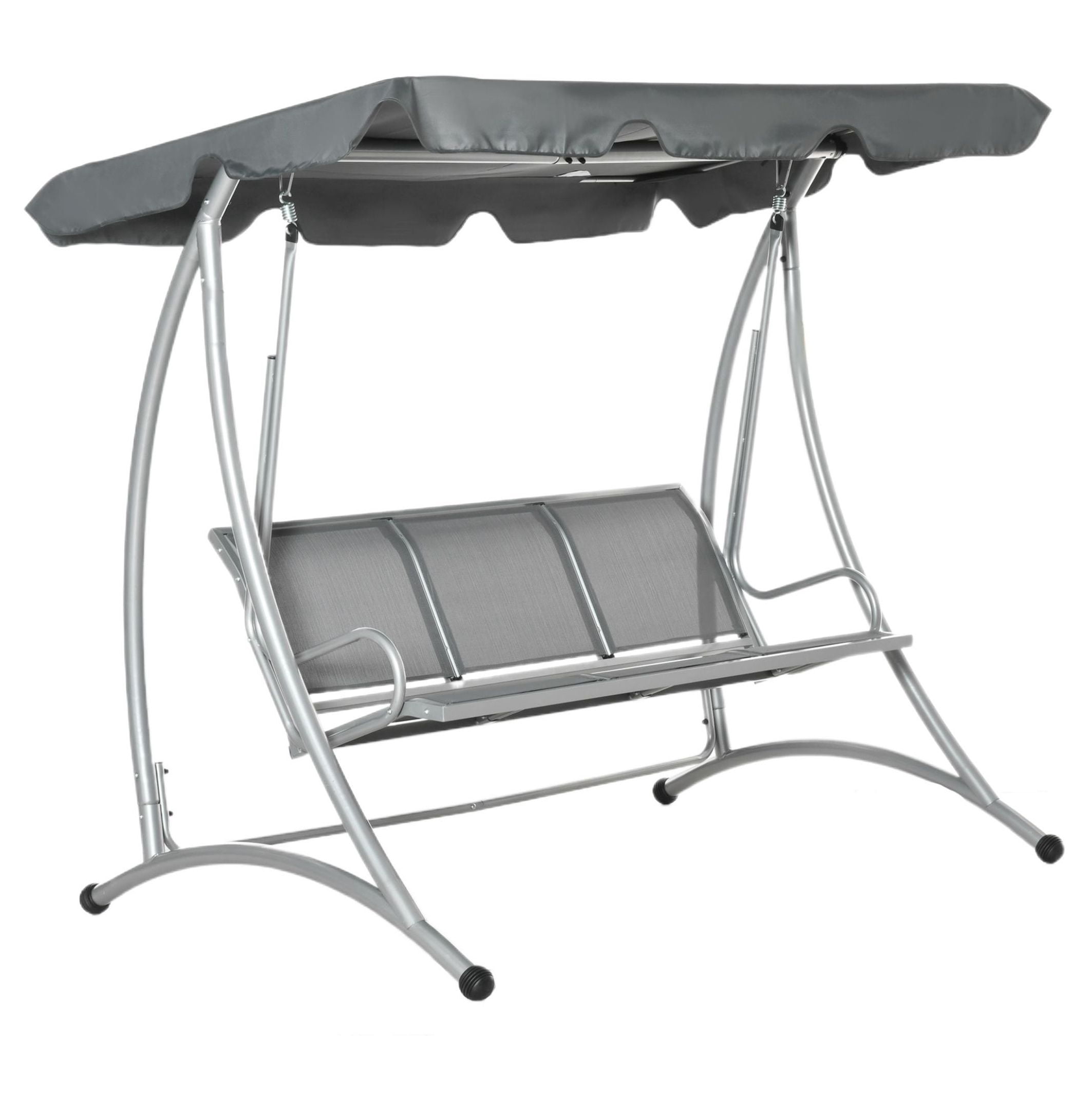 KWUXIN Grey 3-Person Outdoor Swing Chair Bench with Stand & Adjustable ...