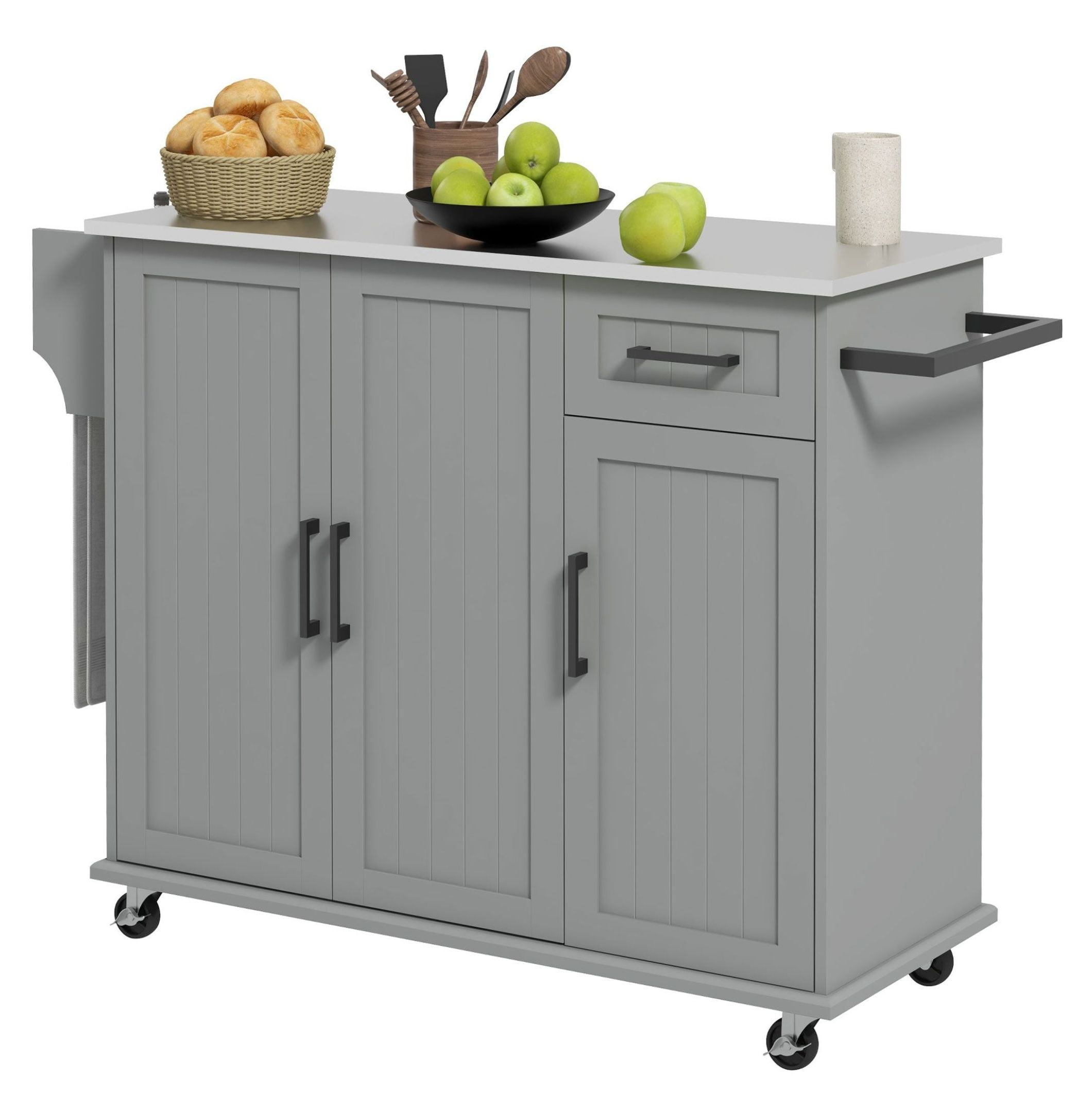 KWUXIN Moveable Kitchen Island with Storages, Movable Cart w/ 3 ...