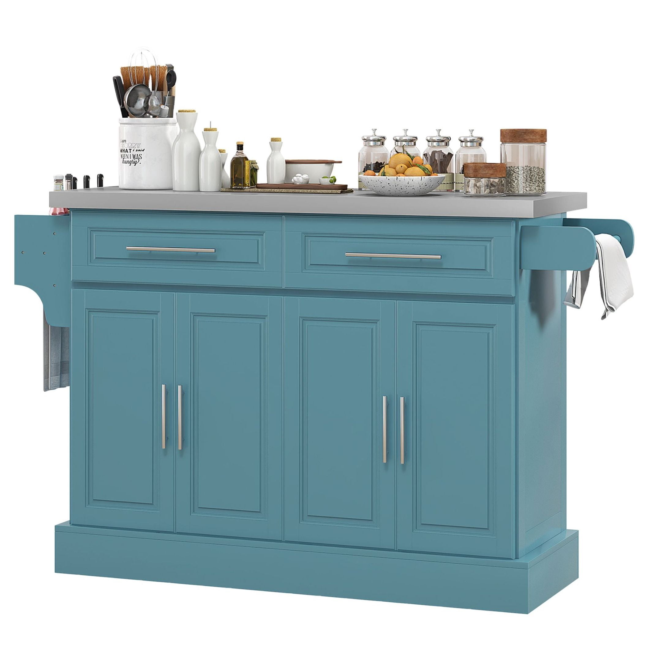 KWUXIN Narrow Kitchen Island, Mobile Cart with Hidden Wheels, 2 Drawers ...