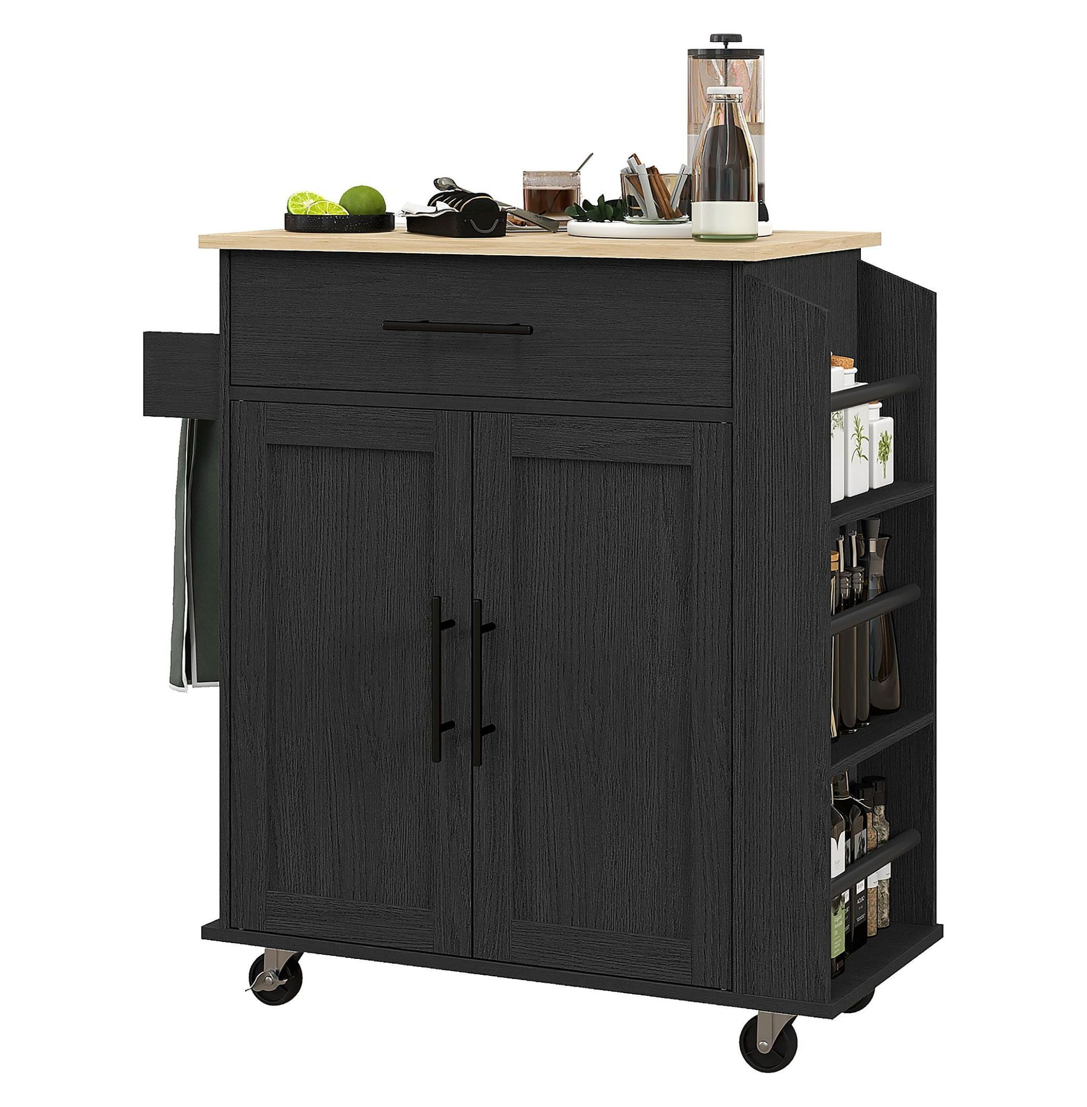 KWUXIN Portable Kitchen Island, Charging Storage Island w/ Wheels ...