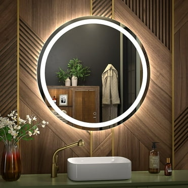 GANPE LED Sensor Mirror, 24 inch Round Wall Mounted Mirror with Lights ...