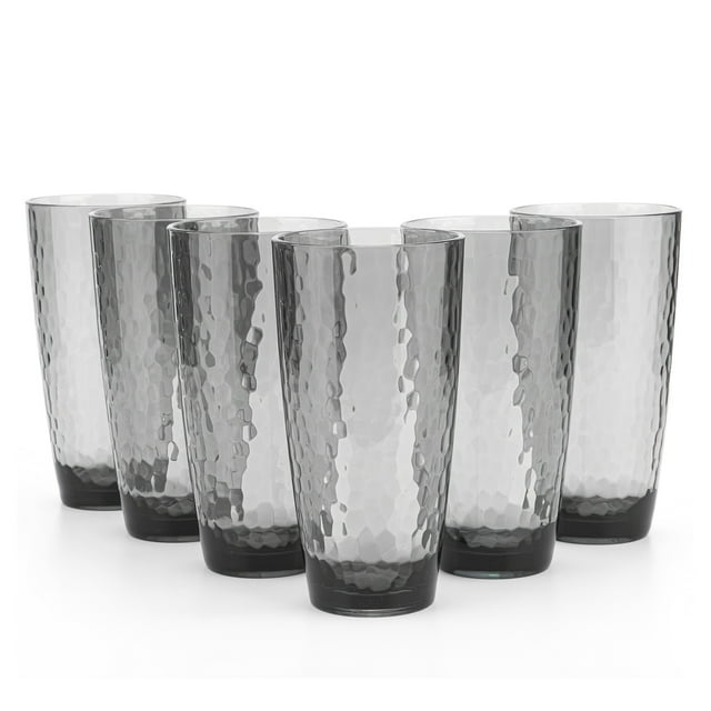 KX-Ware Hammered 26oz Plastic Tumbler Set of 6, Stackable, Reusable ...