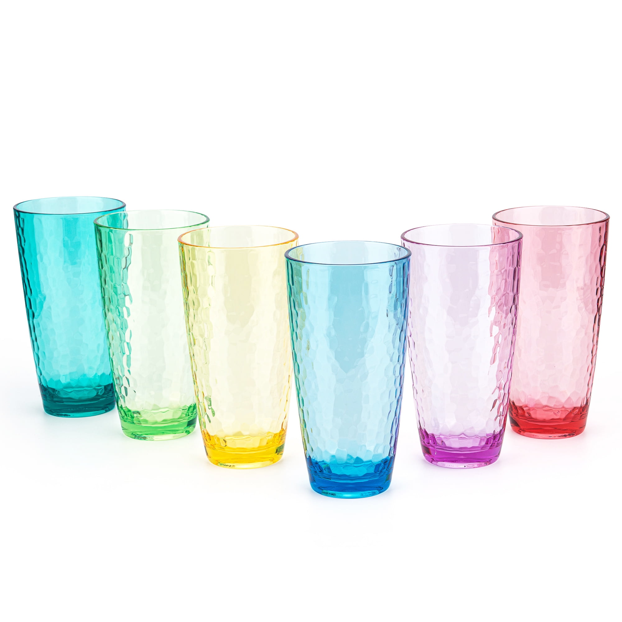 KX-WARE 26 Ounce Hammered Acrylic Drinking Glasses, Multicolor, Set of ...