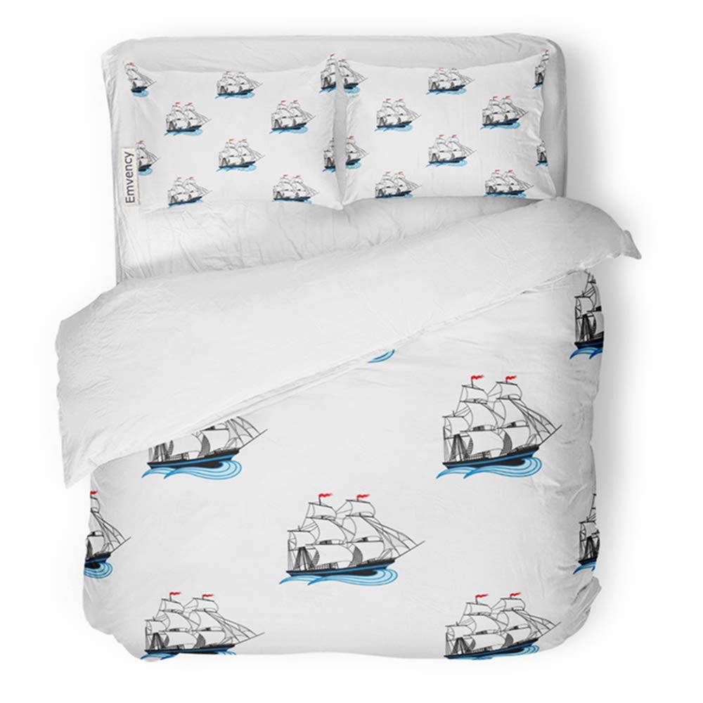 KXMDXA 3 Piece Bedding Set Adventure Sailing Ships White and Red Sails ...