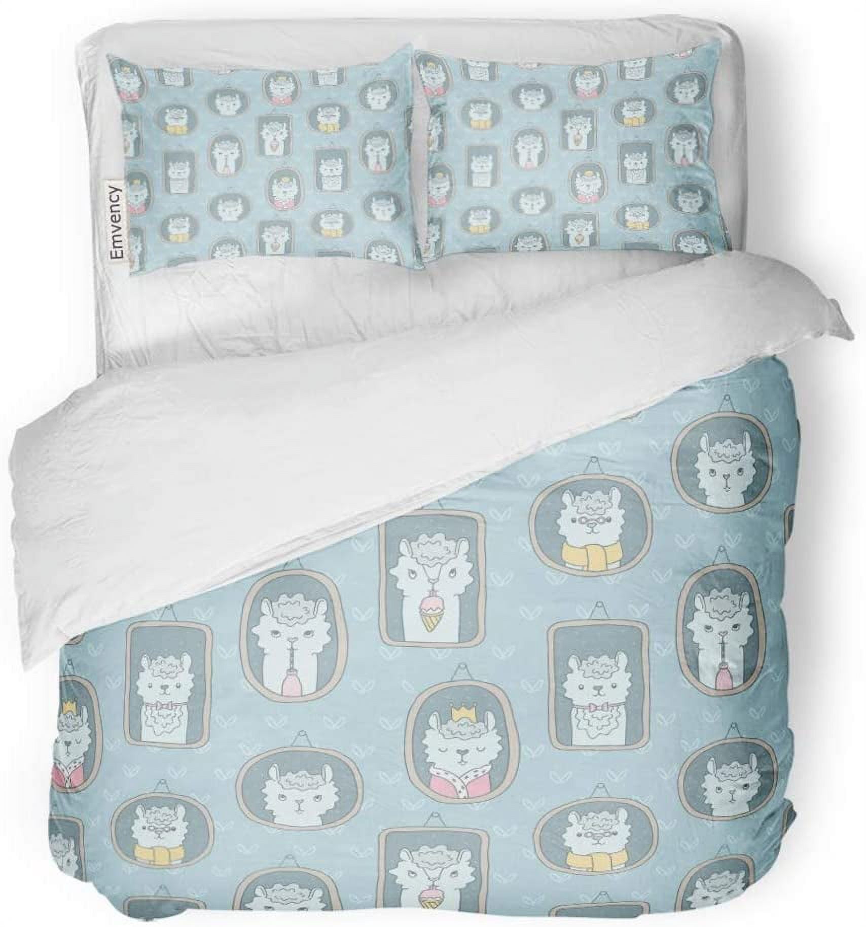 KXMDXA 3 Piece Bedding Set Alpaca with Cute Cartoon Llamas in Frames ...