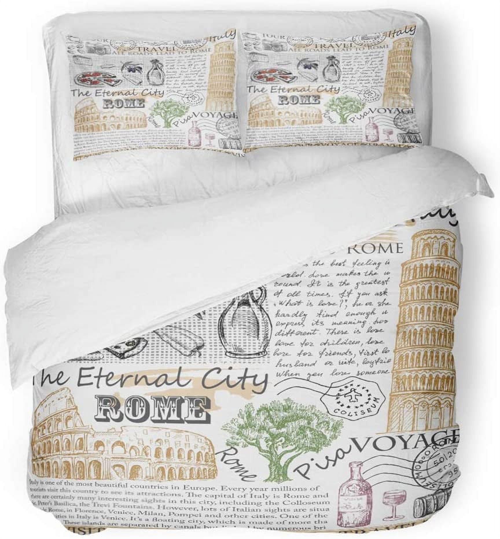 KXMDXA 3 Piece Bedding Set Baking Rome Italy Hand Drawn of Pictures ...