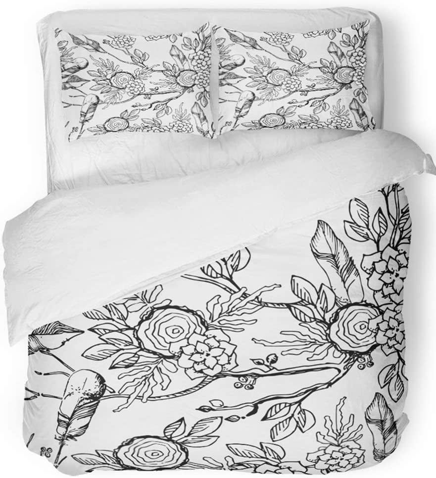 KXMDXA 3 Piece Bedding Set Black Rustic Botanic Pattern Drawing Drawn ...