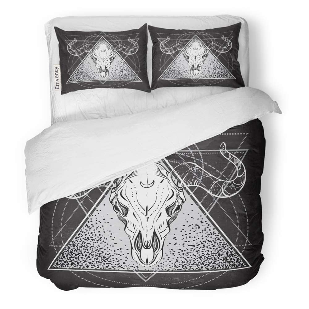 KXMDXA 3 Piece Bedding Set Blackwork Tattoo Flash Bull Skull Sacred ...