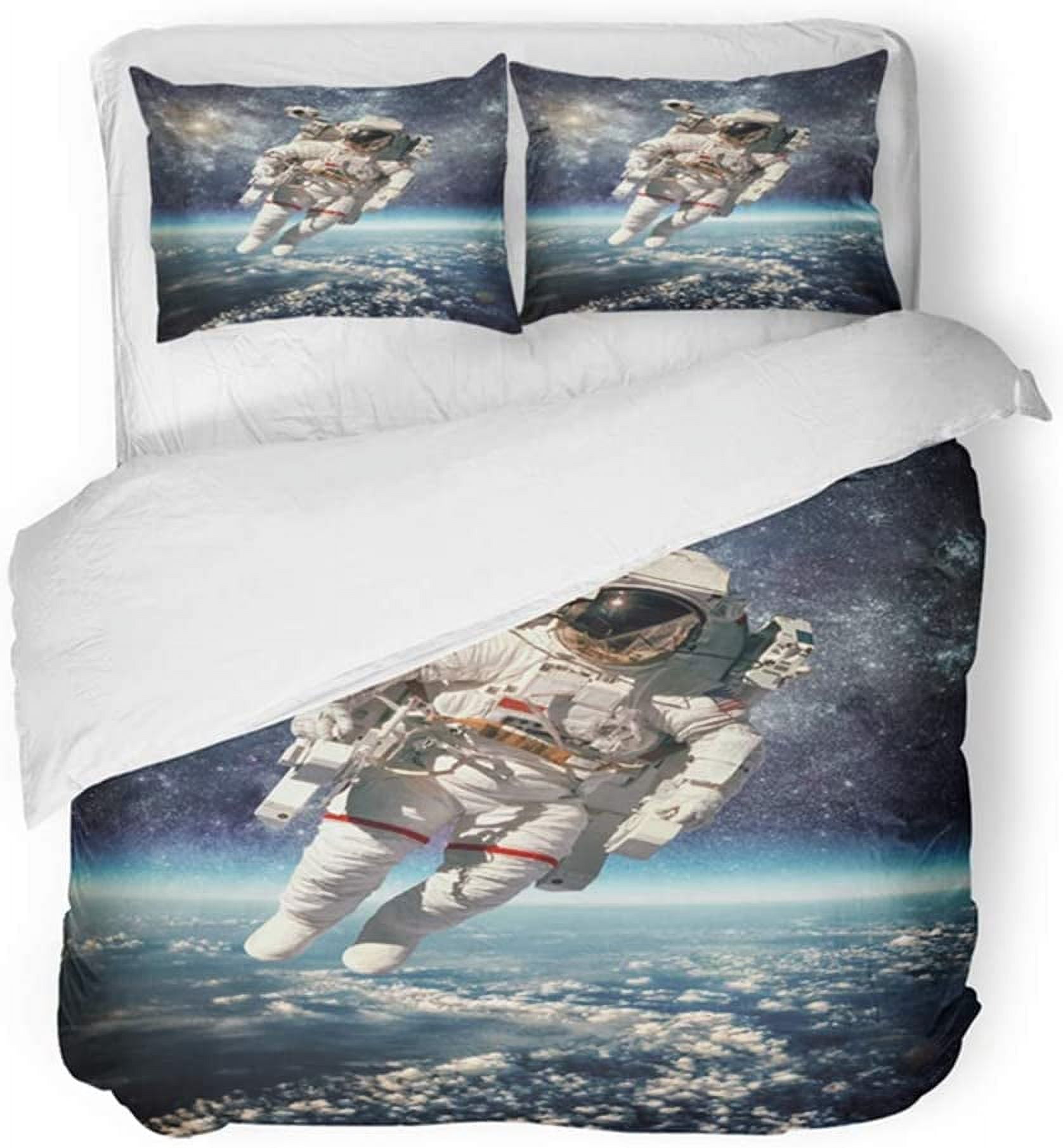 KXMDXA 3 Piece Bedding Set Blue Astronaut in Outer Space Against The of ...