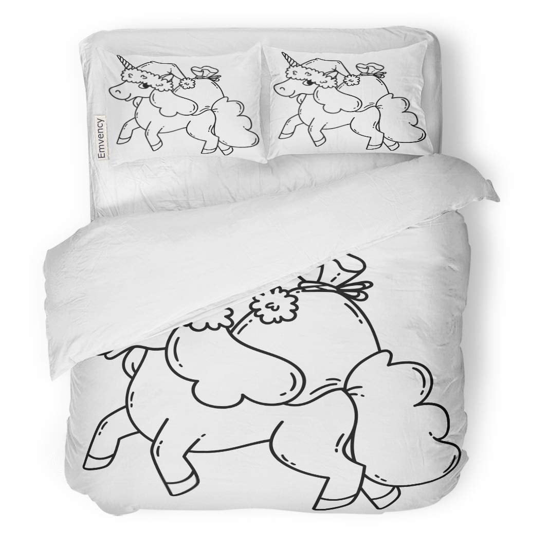 KXMDXA 3 Piece Bedding Set Blue Draw Christmas Unicorn Santa Hat Cute ...