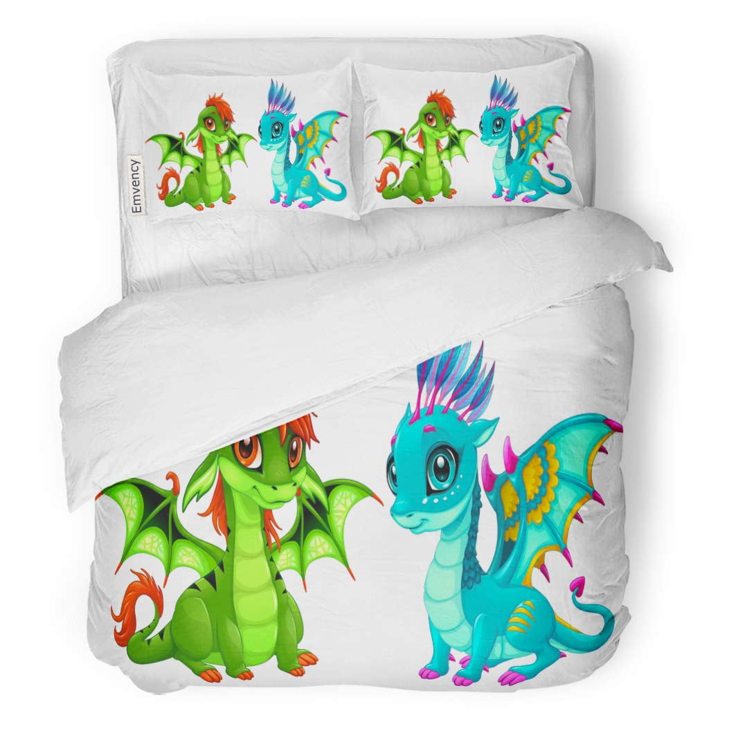 KXMDXA 3 Piece Bedding Set Blue Fantasy Baby Dragons Cute Eyes Cartoon ...