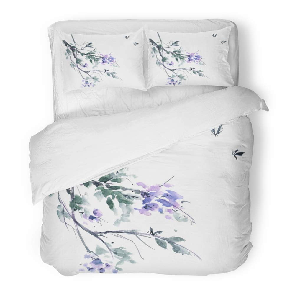 KXMDXA 3 Piece Bedding Set Blue Flower Watercolor and Ink of Blossom ...