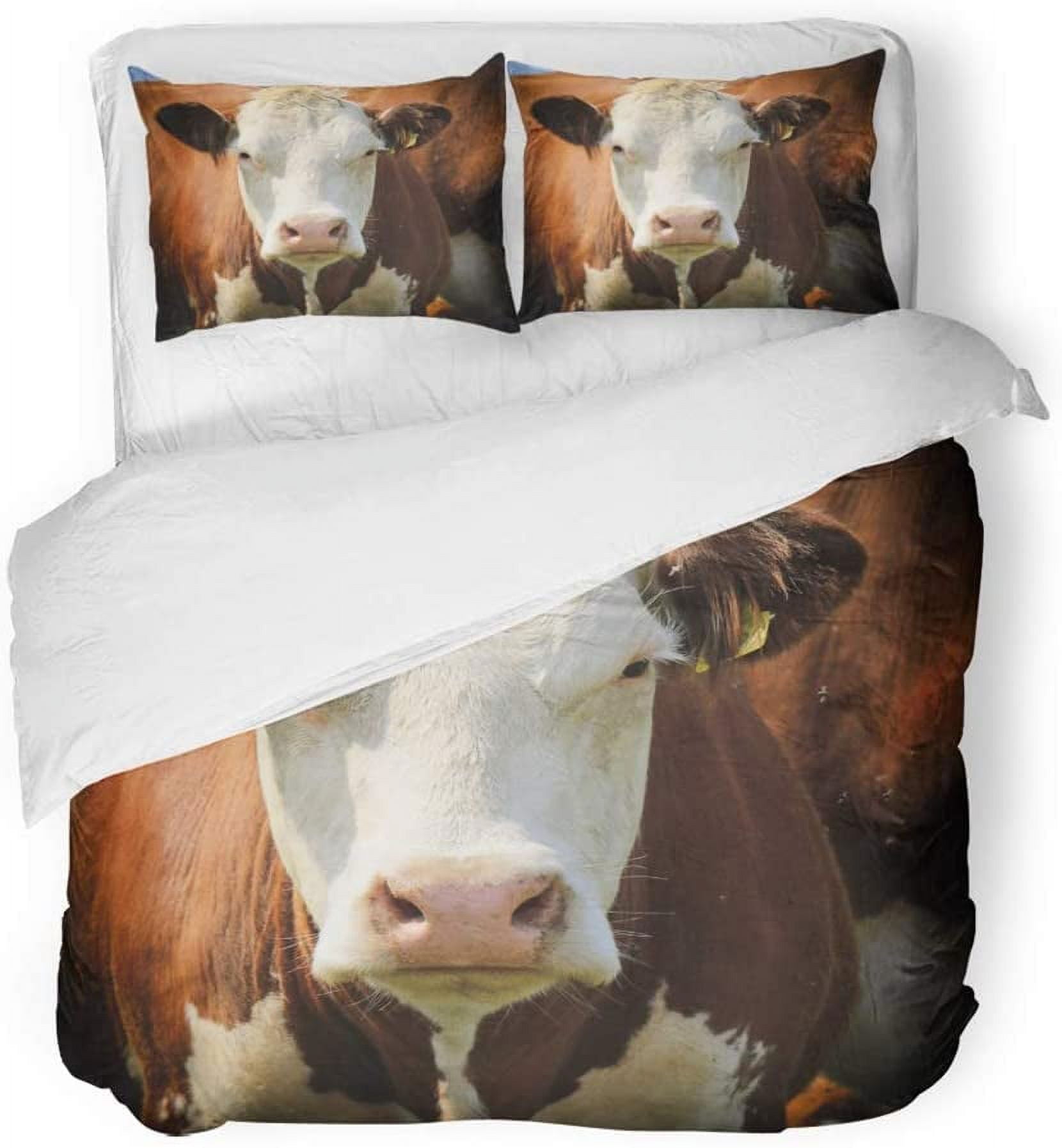 KXMDXA 3 Piece Bedding Set Blue Head Cow Portrait Brown Cattle Beef ...
