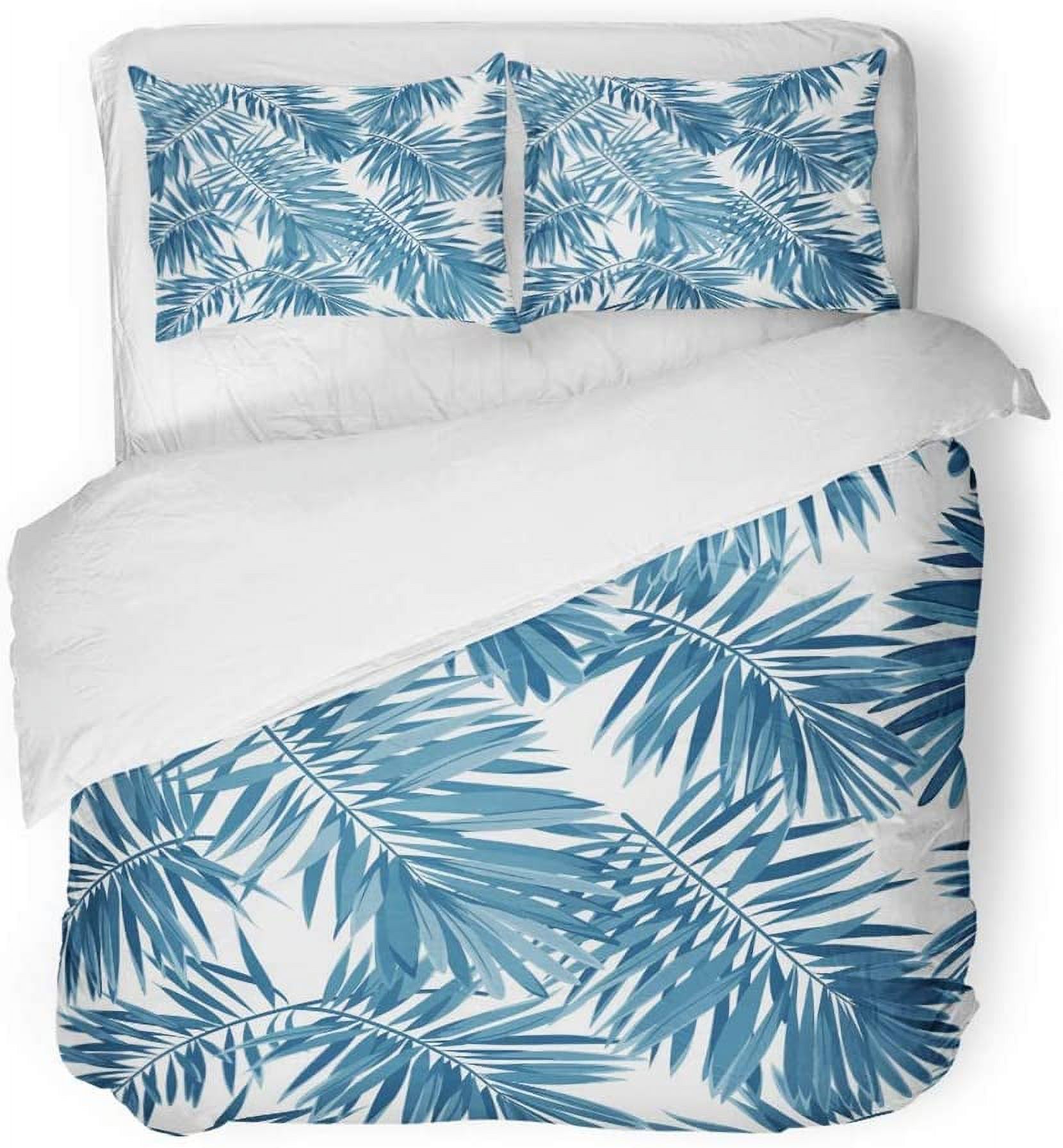 KXMDXA 3 Piece Bedding Set Blue Indigo with Monstera Palm Leaves On ...