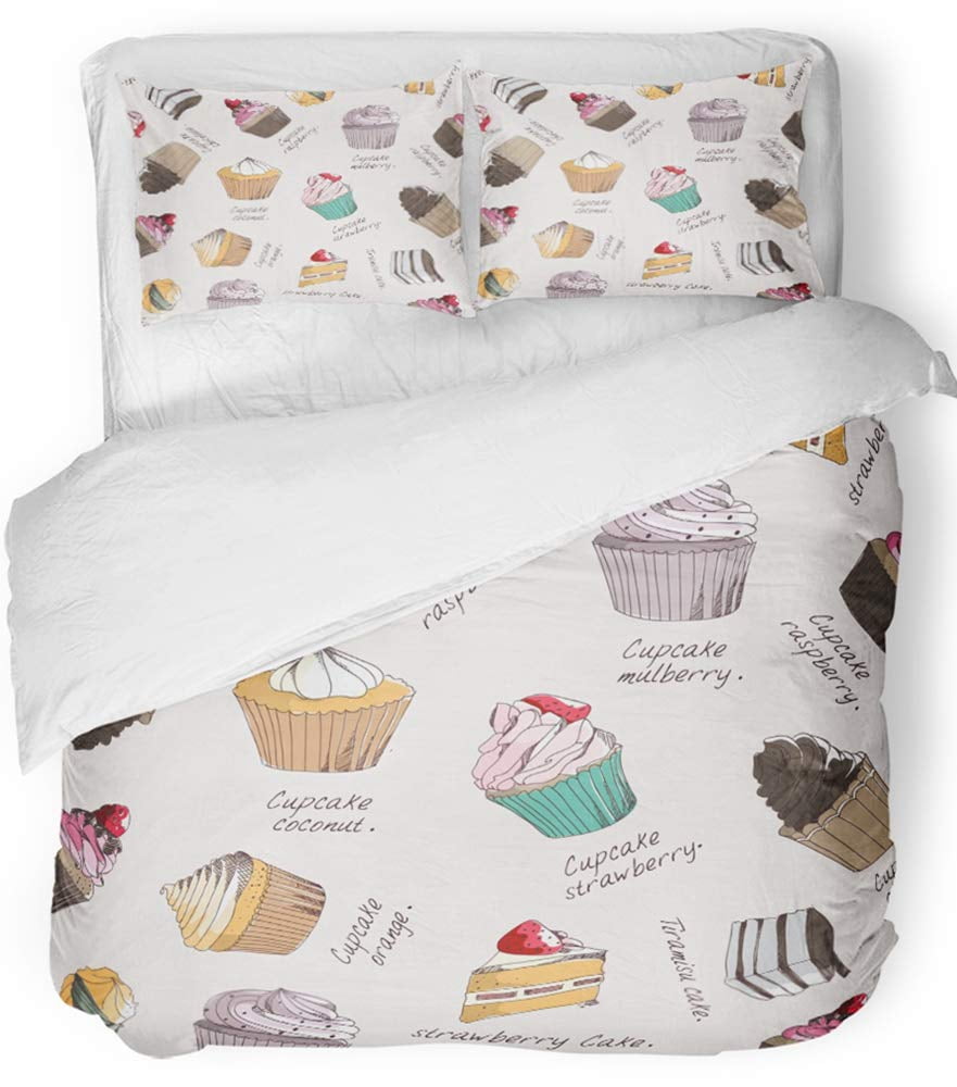 KXMDXA 3 Piece Bedding Set Brown Cute Cupcakes and Cake Pattern Choux ...
